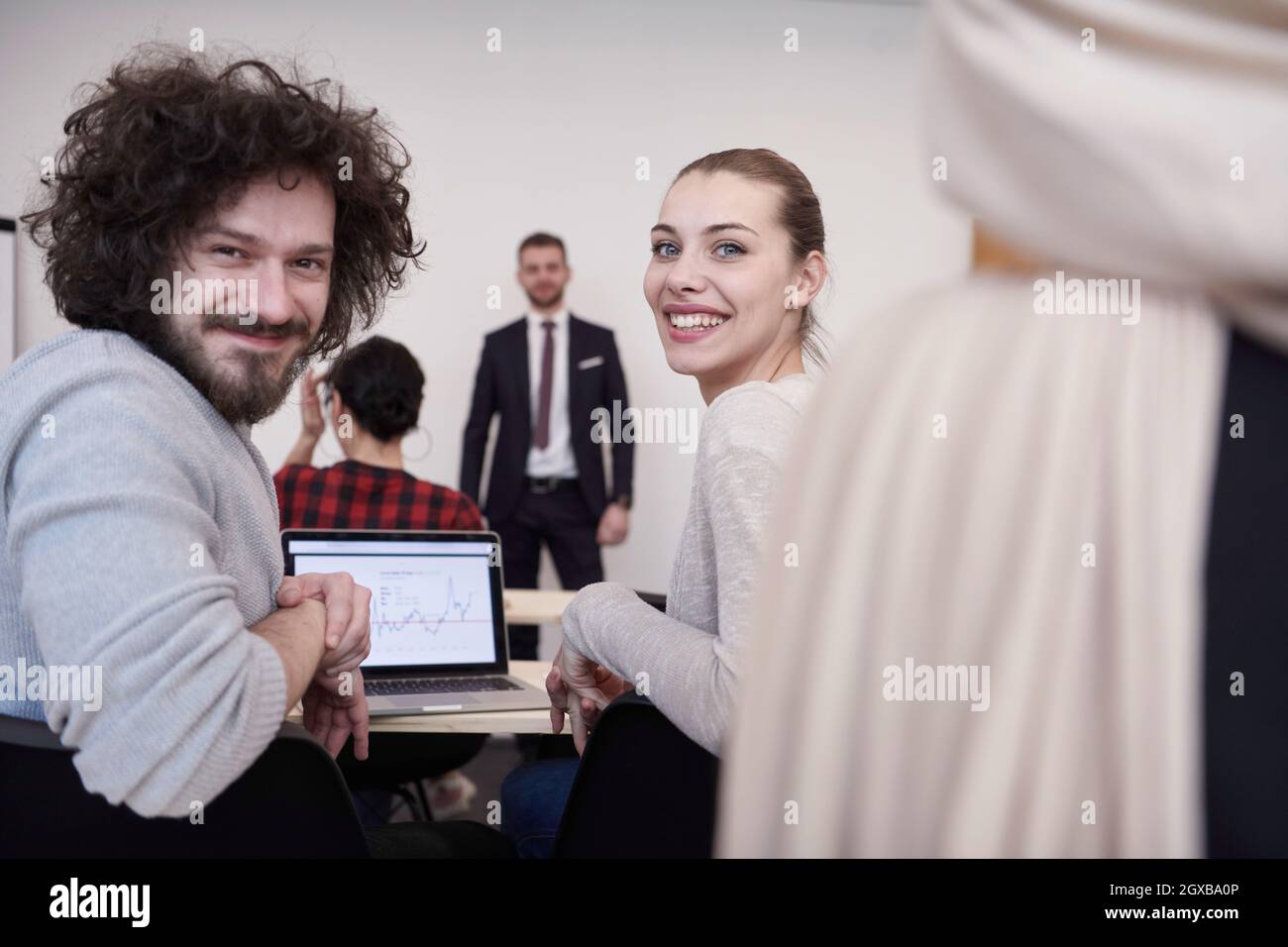 business education group of students at class or presentation Stock ...