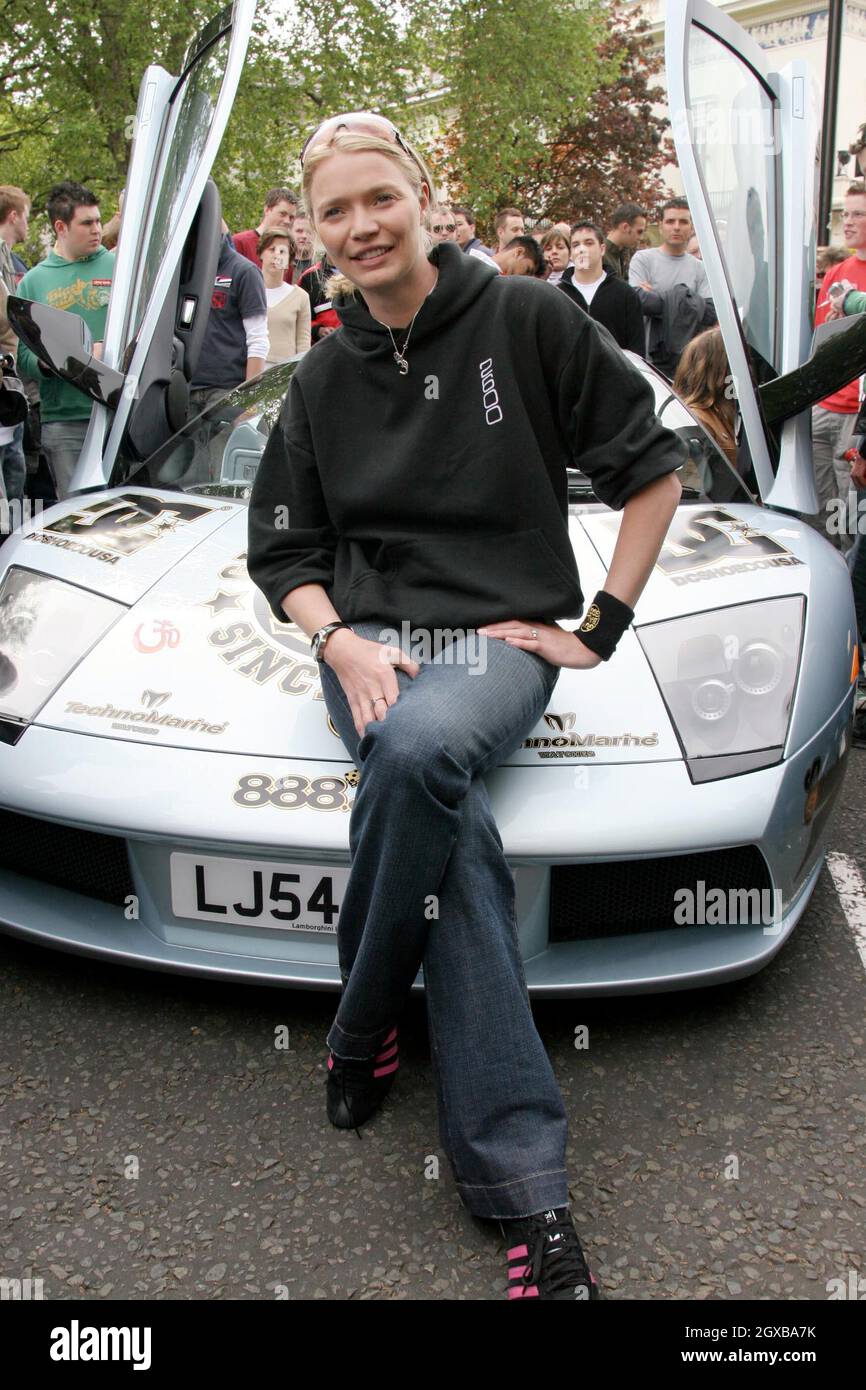 Jodie Kidd posing for the press before setting off on the Gumball 3000 ...