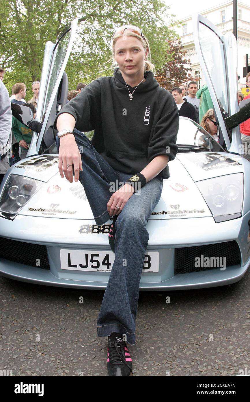 Jodie Kidd posing for the press before setting off on the Gumball 3000 ...