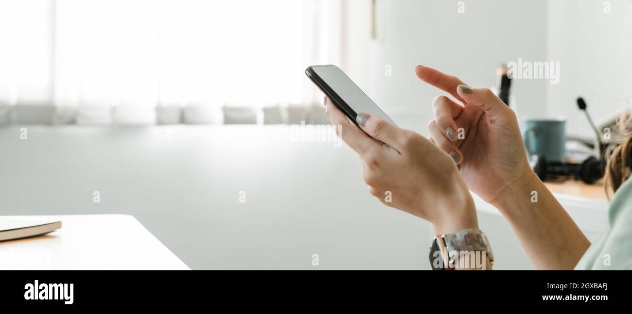 point finger on screen mobile phone closeup, person texting text ...