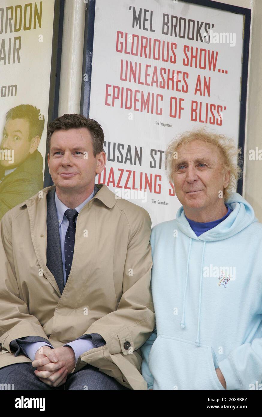 John Gordon Sinclair and Gene Wilder pose outside the Theatre Royal Drury Lane in London where ...