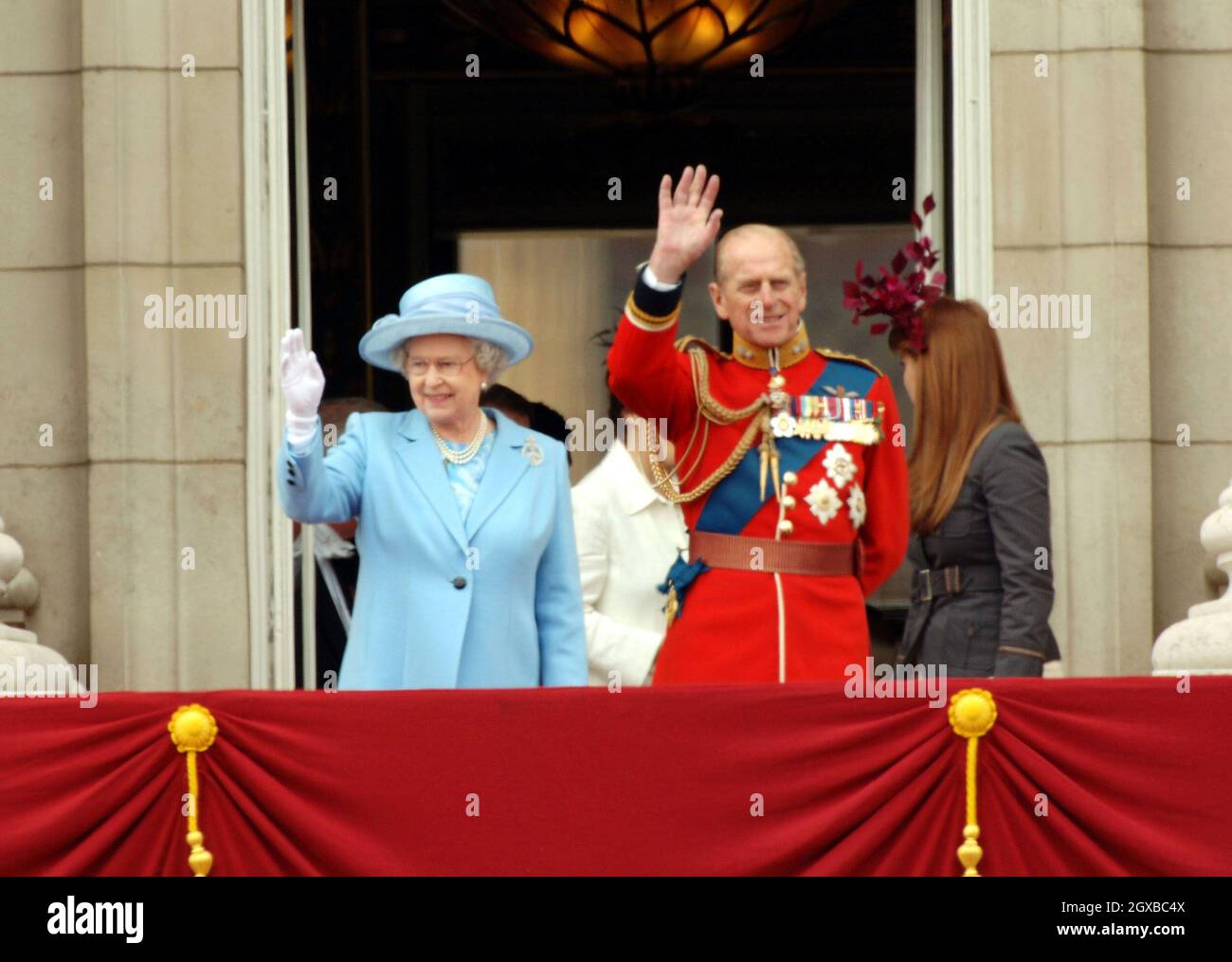 Queen Elizabeth II and Prince Philip, Duke of Edinburgh watch trooping ...