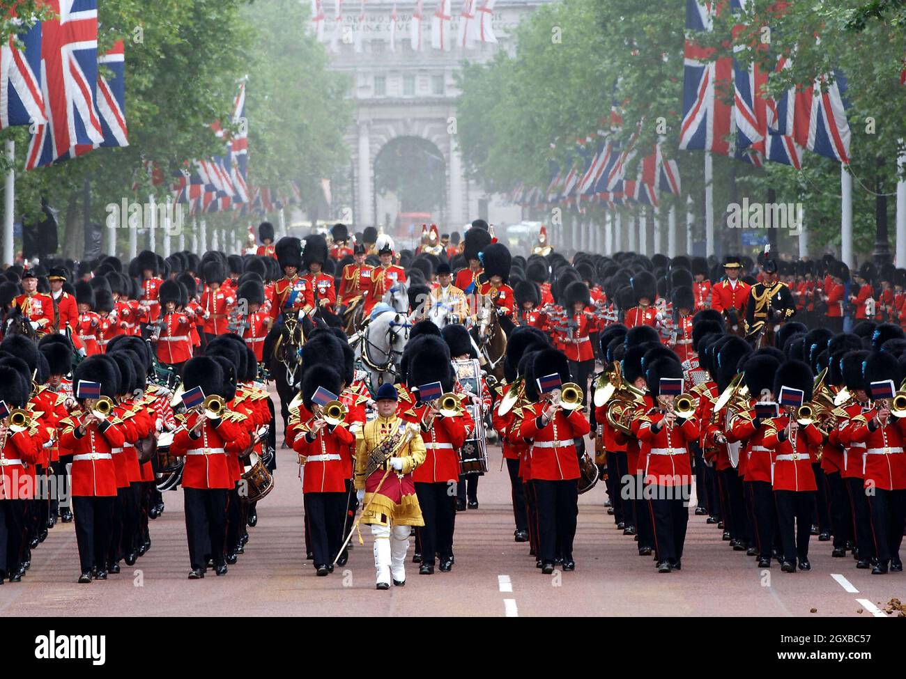 A general view of trooping of The Queen's Colour of First Battalion ...