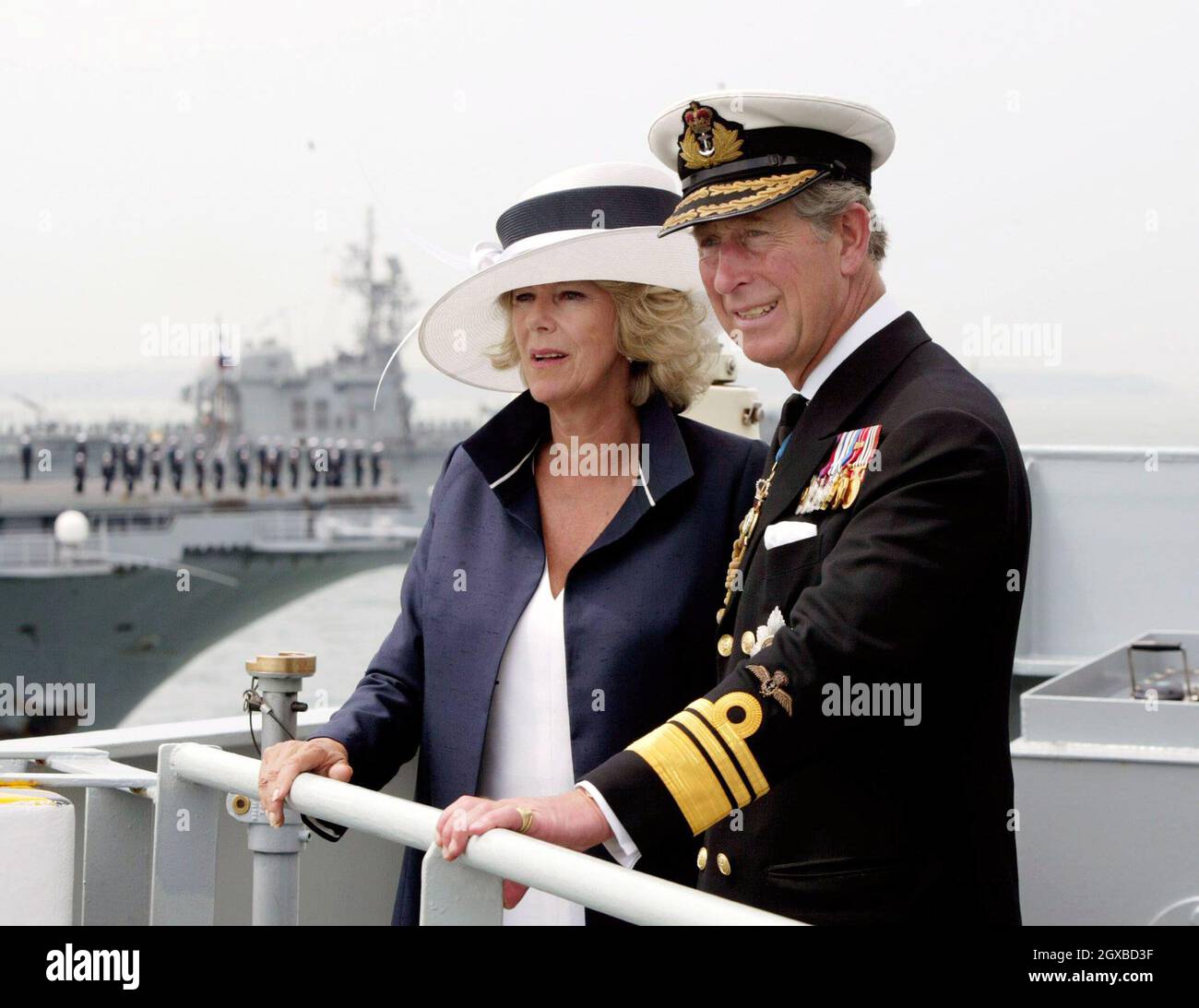 Prince Charles and Camilla Duchess of Cornwall on board the deck of HMS ...