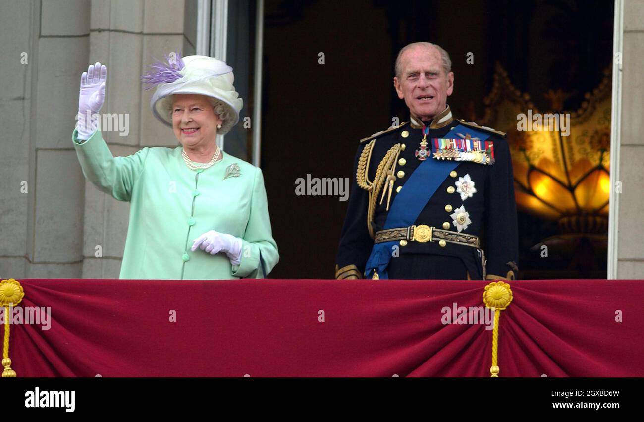 Queen Elizabeth ll and the Duke of Edinburgh watch the flypast over The ...
