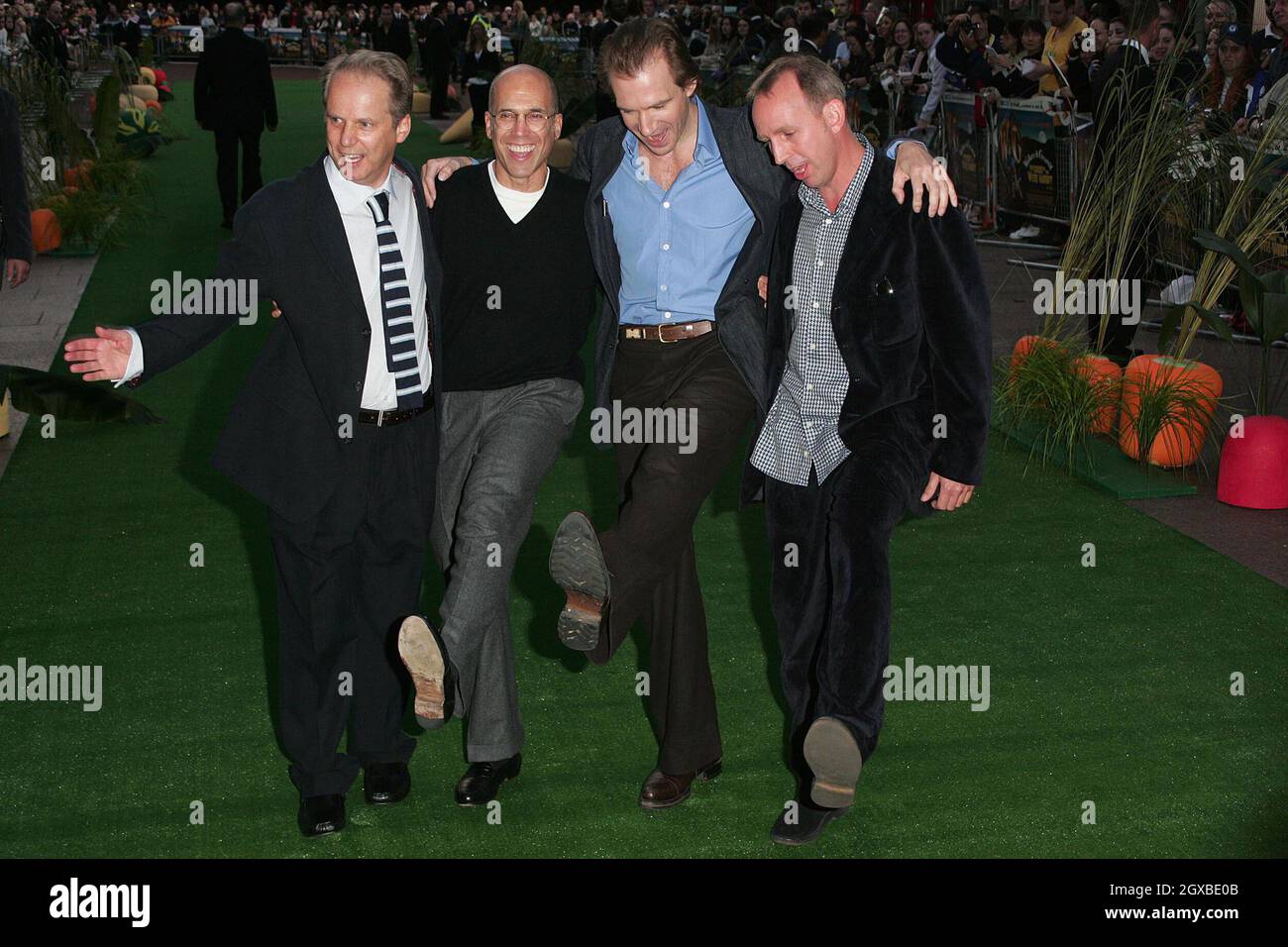 Nick Park, Jeffrey Katzenberg, Ralph Fiennes and Steve Box arriving at ...
