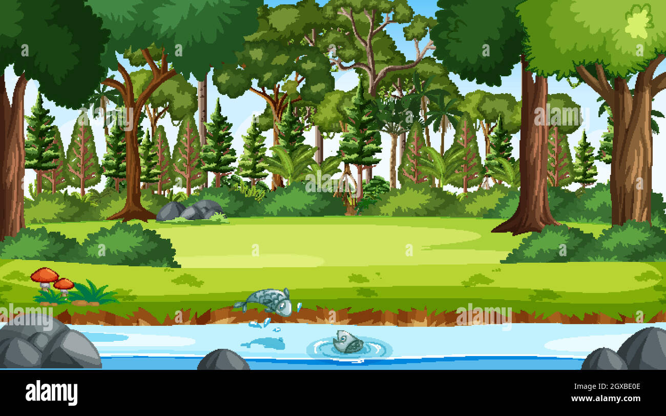 River flow through the forest scene at day time Stock Vector Image ...