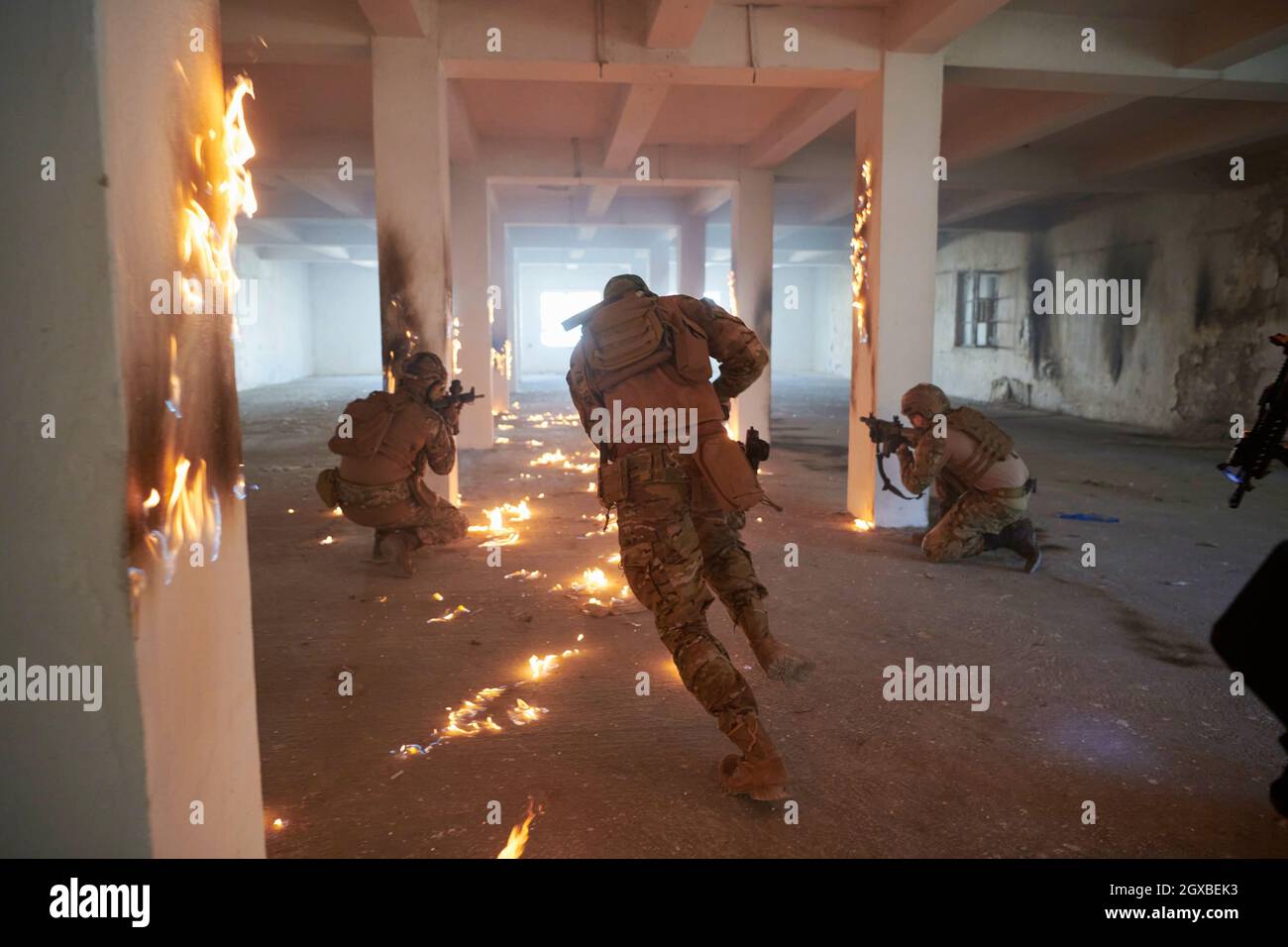special forces soldiers team in urban environment making tactical ...