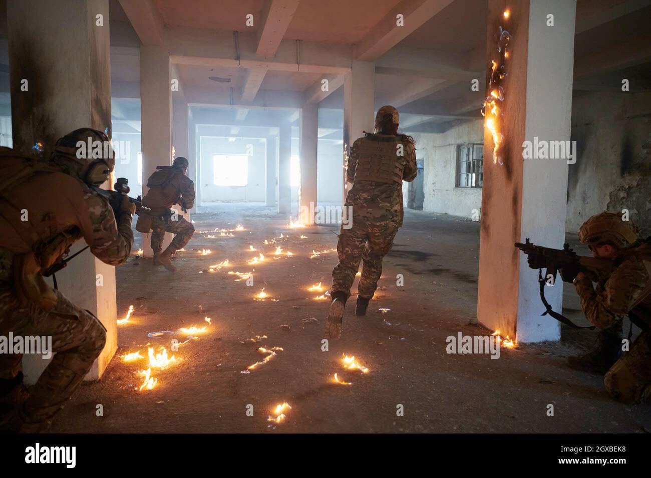 special forces soldiers team in urban environment making tactical ...