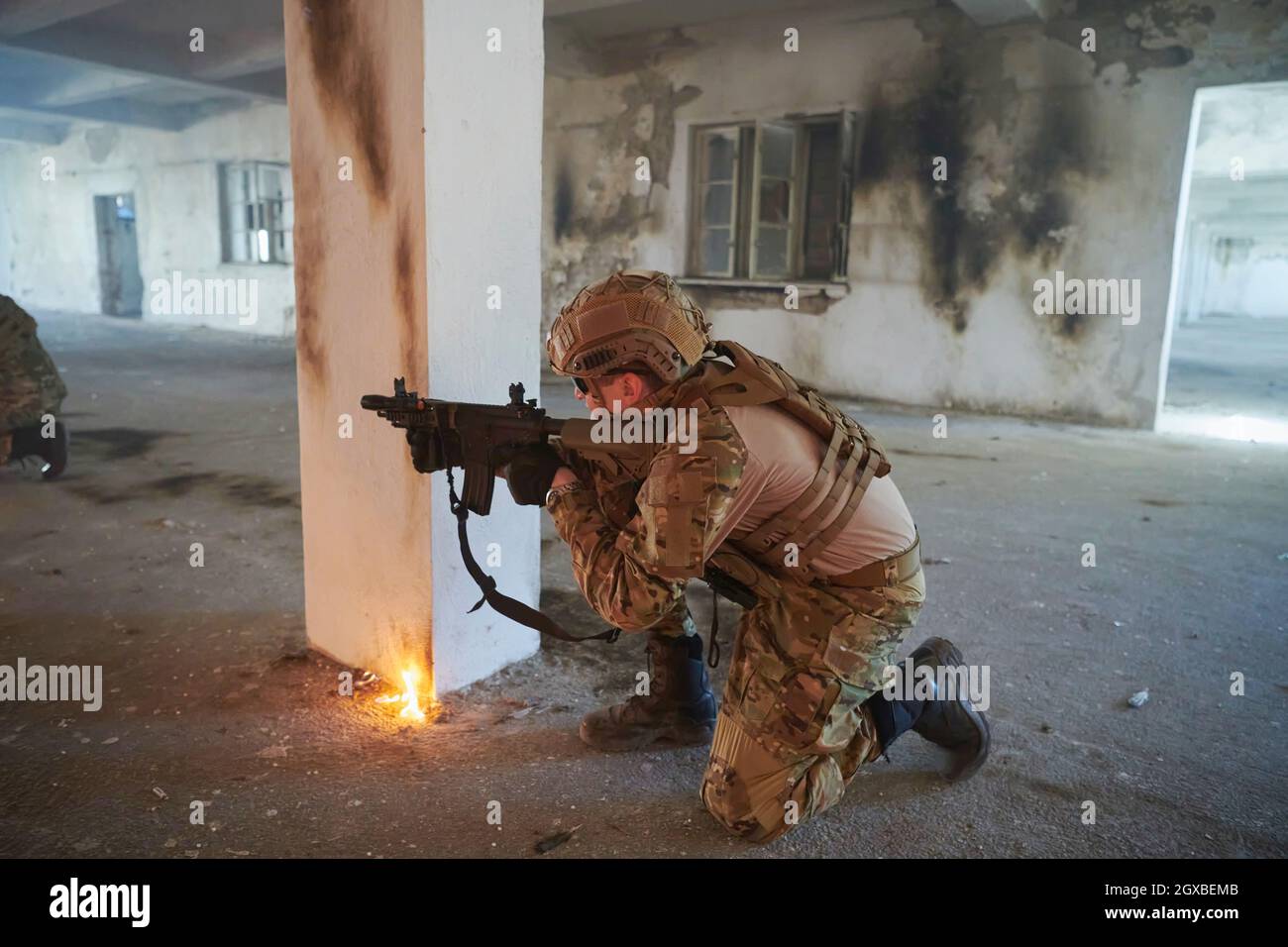 special forces soldiers team in urban environment making tactical ...
