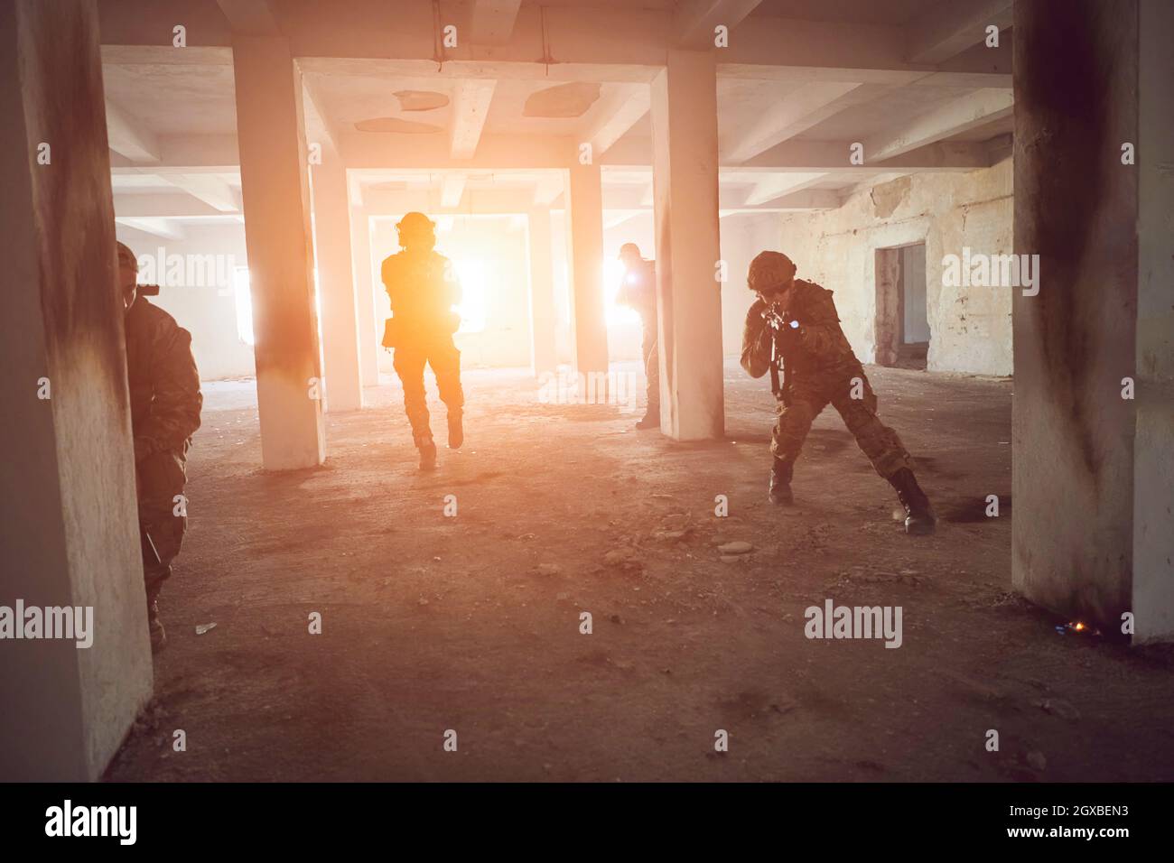 special forces soldiers team in urban environment making tactical ...