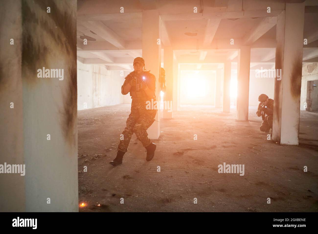 special forces soldiers team in urban environment making tactical ...