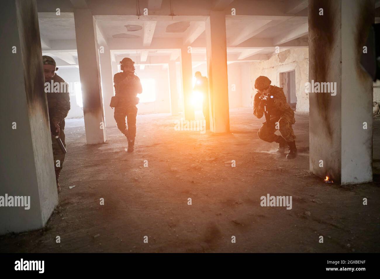 special forces soldiers team in urban environment making tactical ...