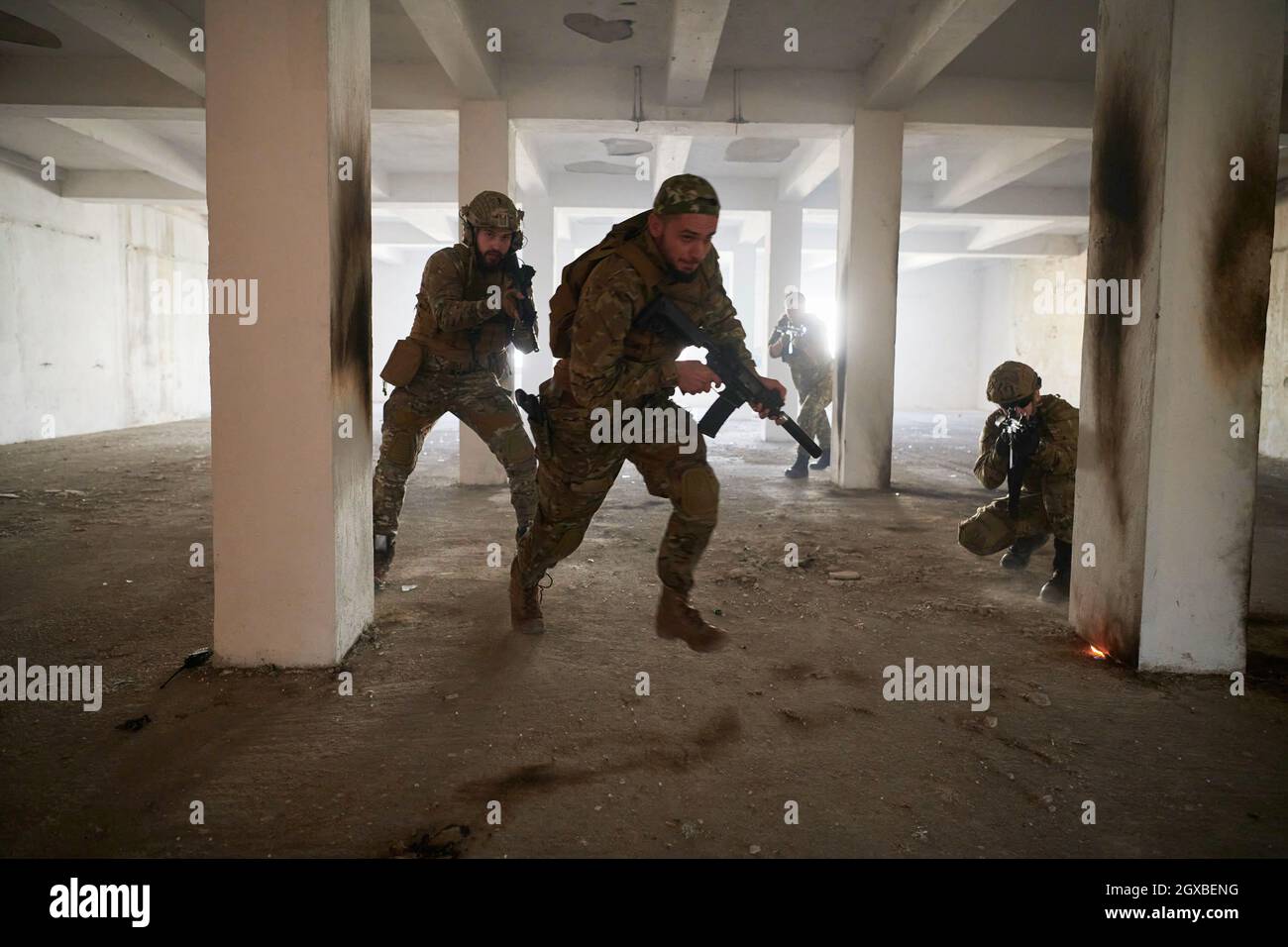 special forces soldiers team in urban environment making tactical ...