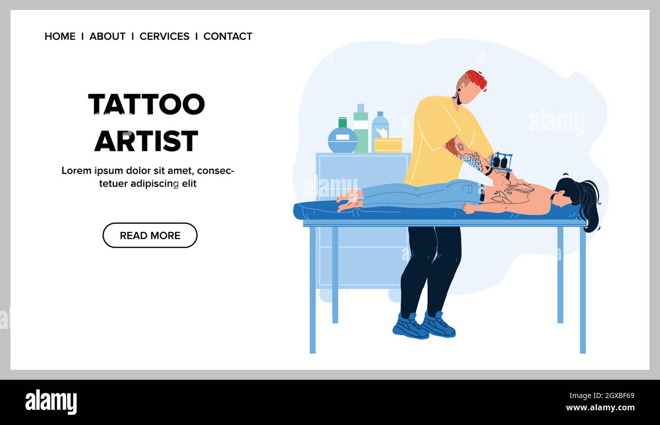 Tattoo Artist Tattooing Woman Back In Salon Vector Stock Vector Image ...