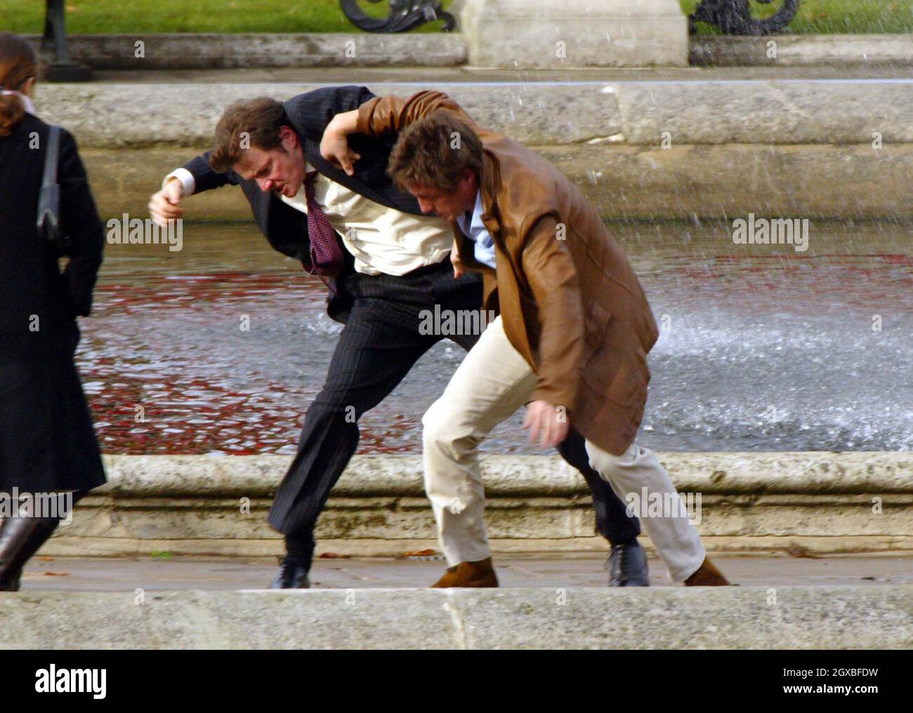 Colin Firth and Hugh Grant fighting in a scene of the sequel to the ...