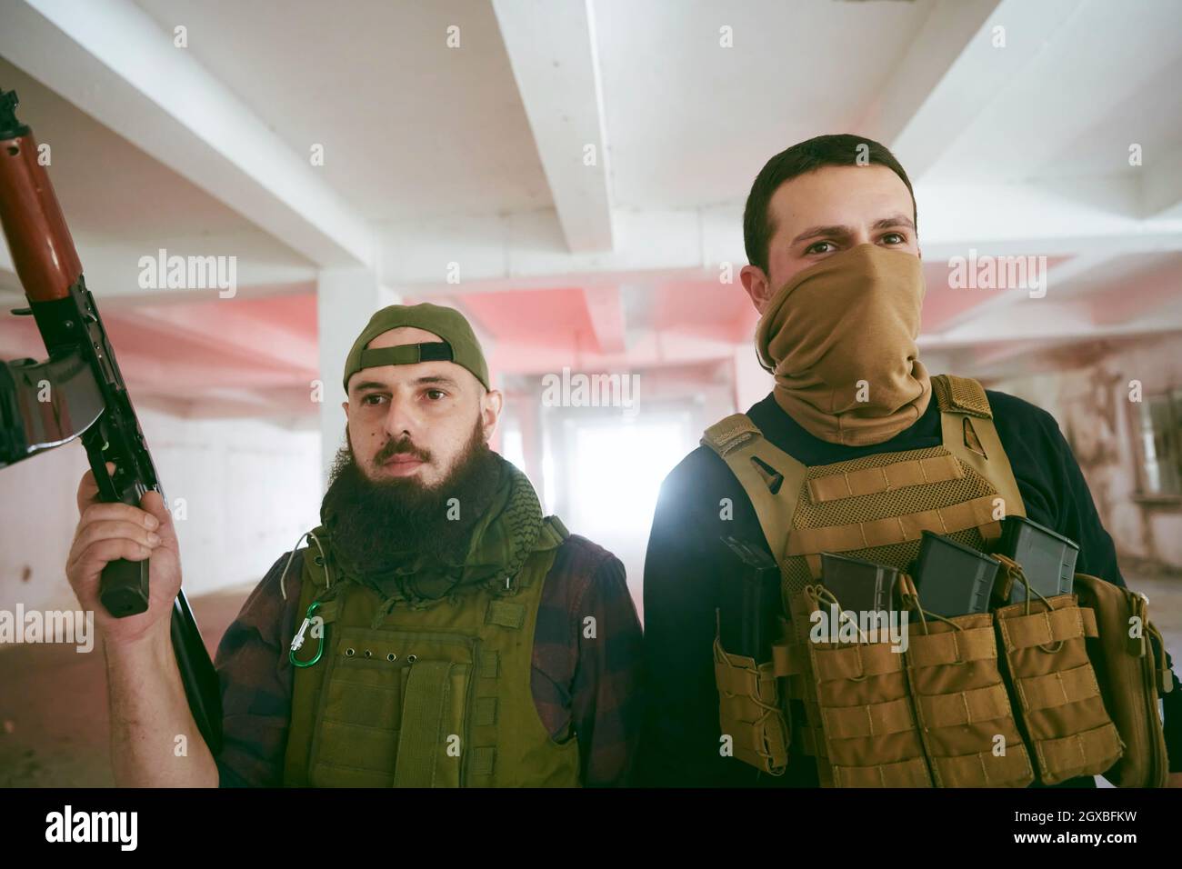 soldier squad team portrait in urban environment relaxed after action ...