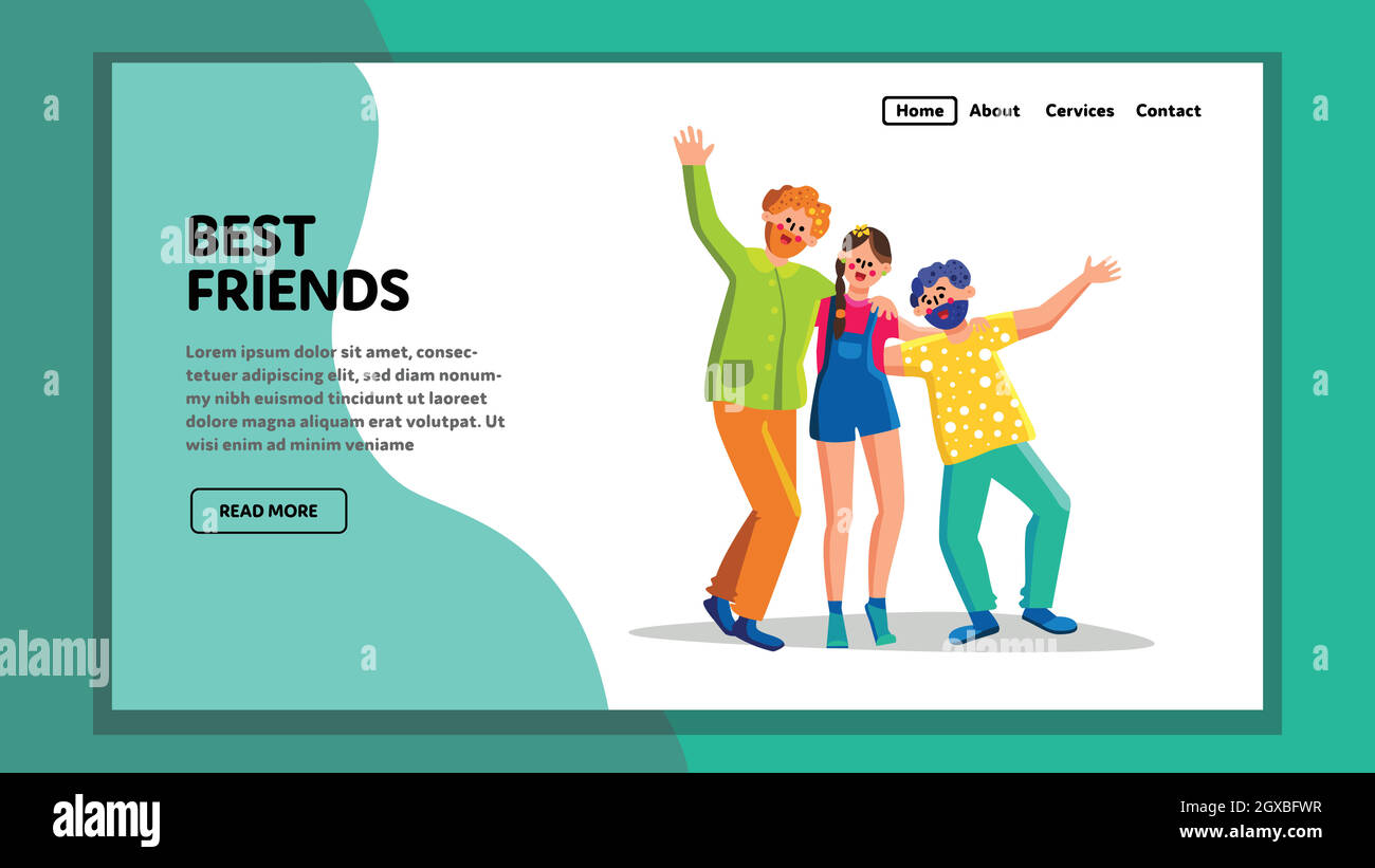 Best Friends Smiling And Hugging Together Vector Stock Vector Image ...