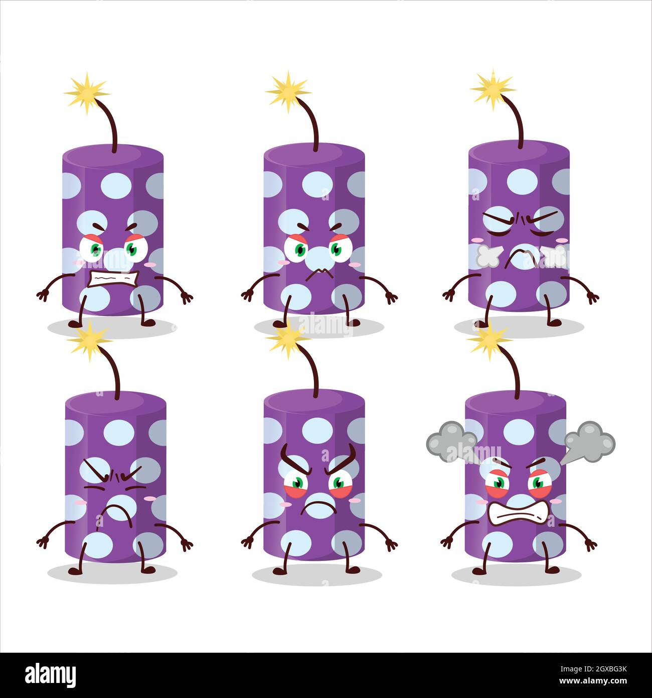 Purple firecracker cartoon character with various angry expressions ...