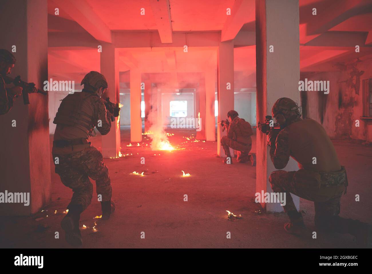 special forces soldiers team in urban environment making tactical ...