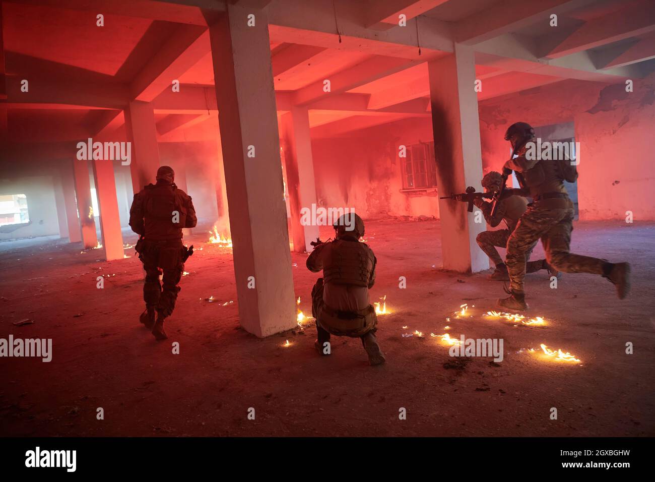 special forces soldiers team in urban environment making tactical ...