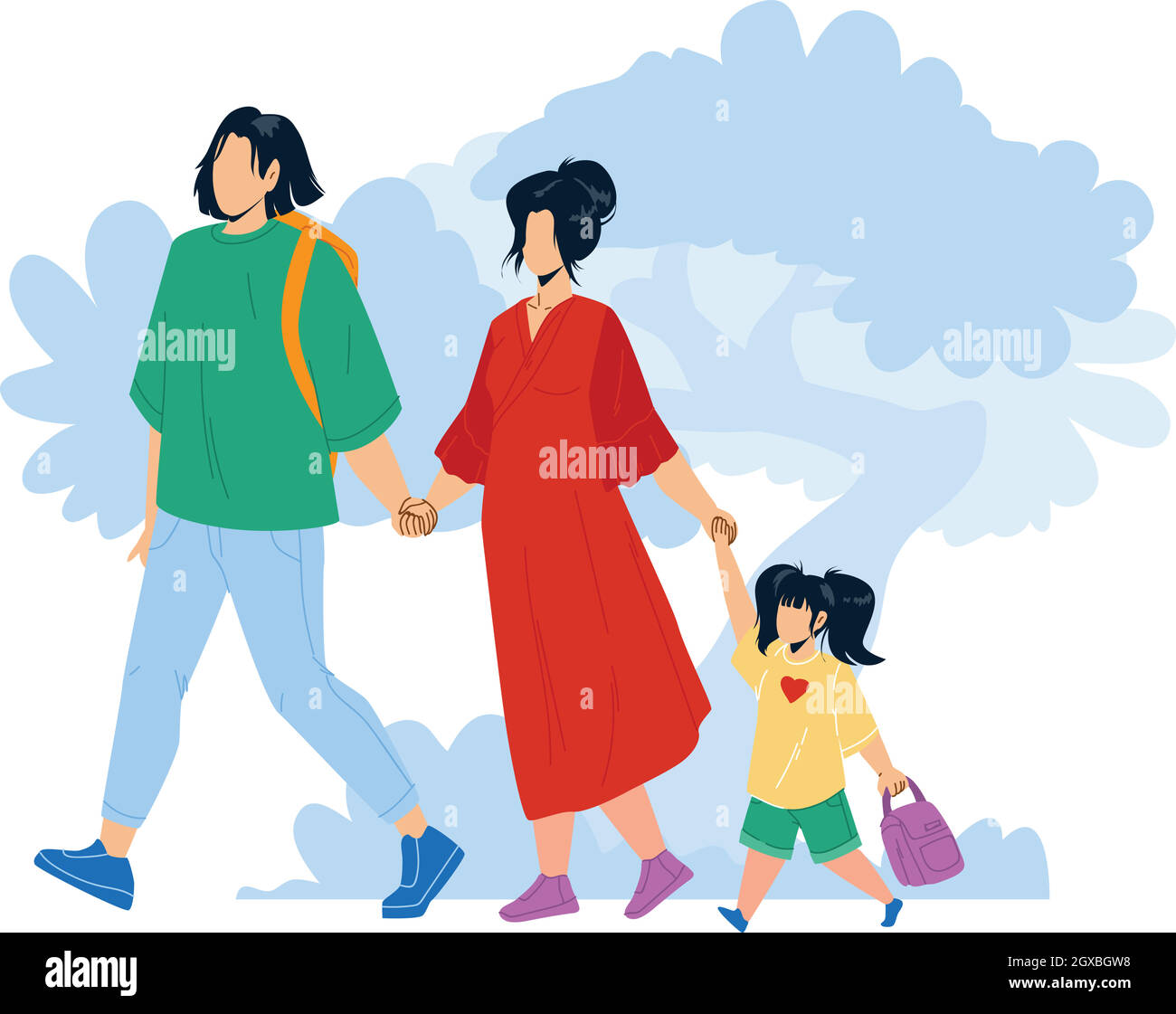Japanese Family Walking Together In Park Vector Stock Vector Image ...