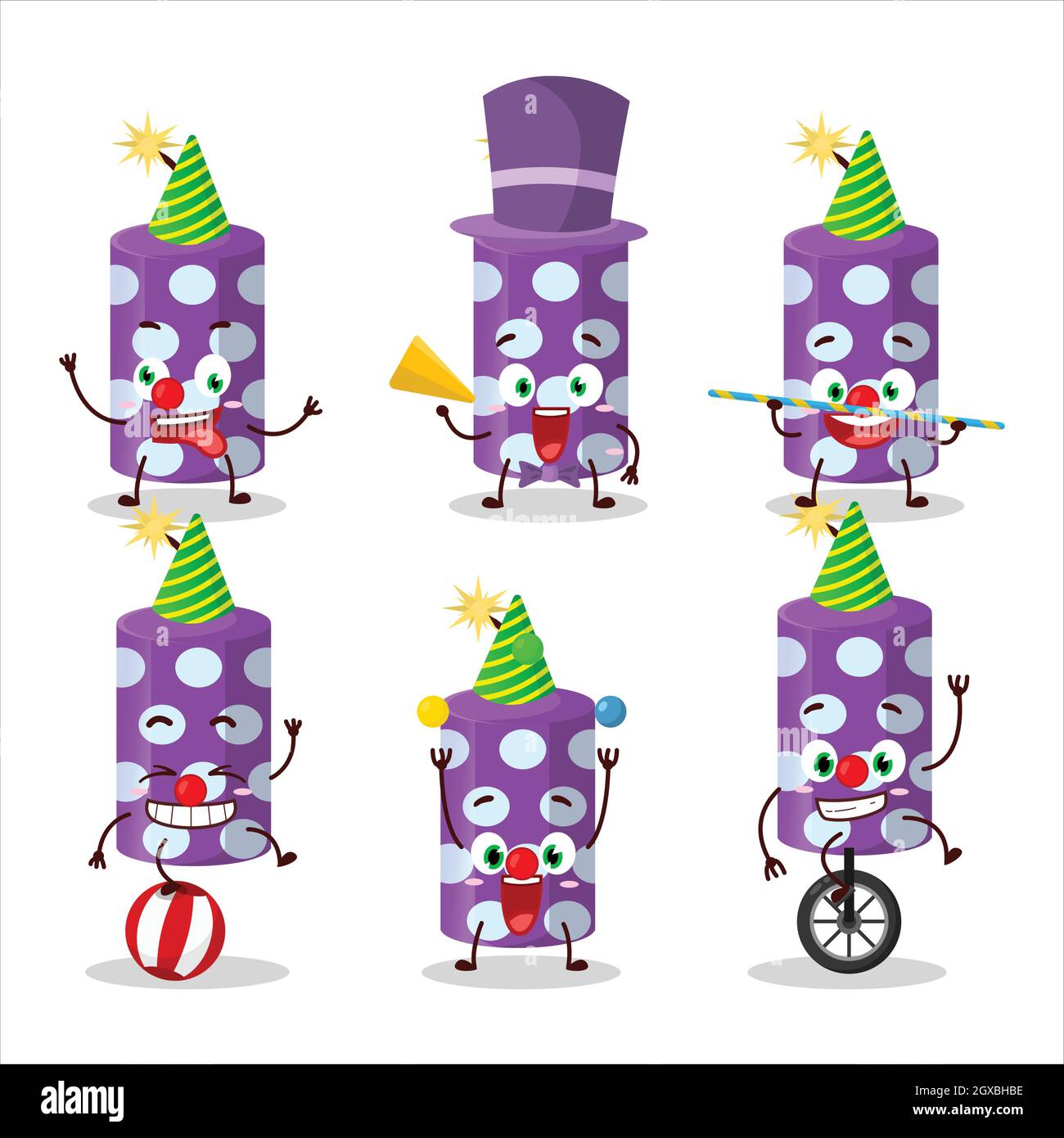 Cartoon character of purple firecracker with various circus shows ...