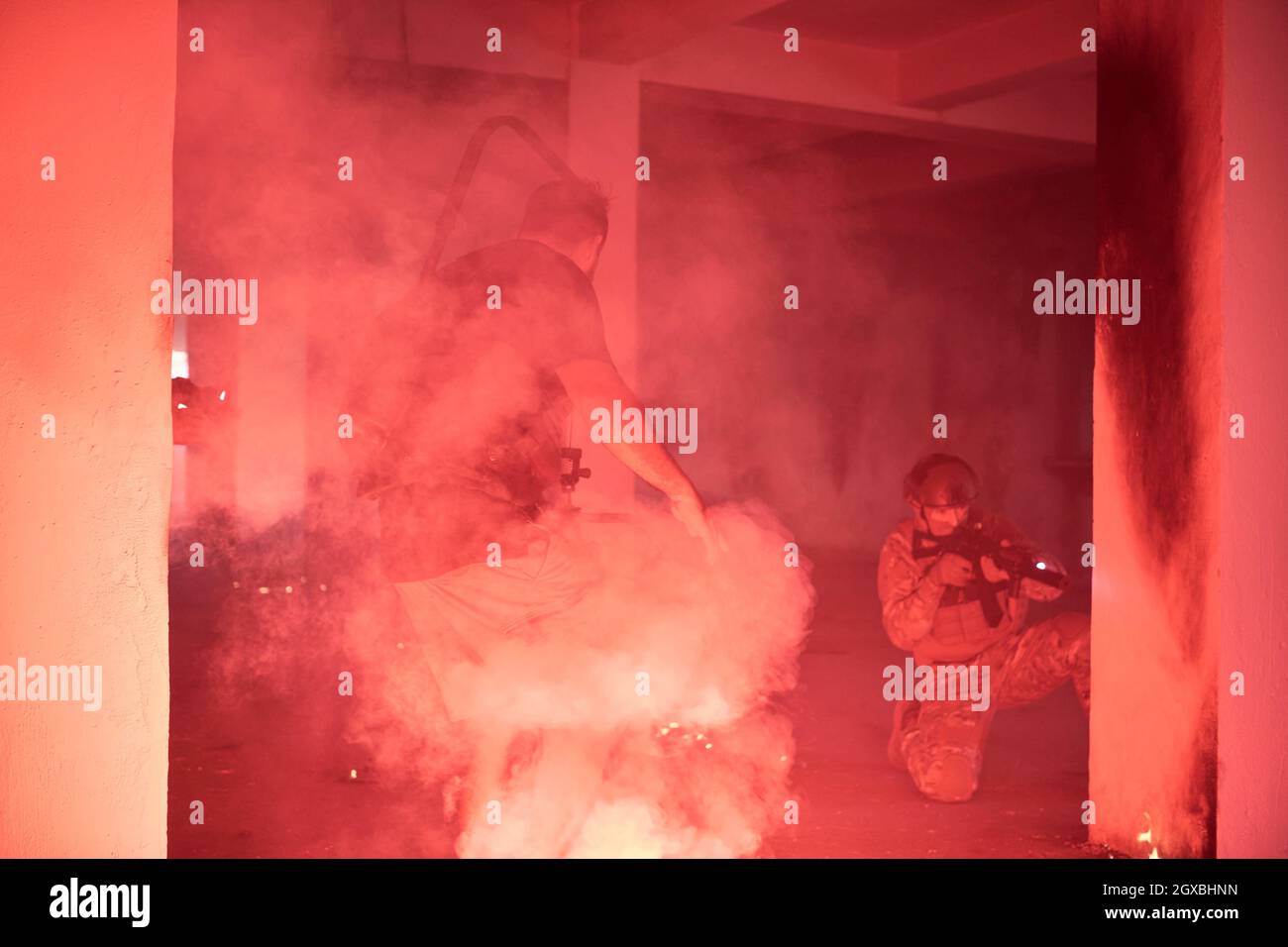 special forces soldiers team in urban environment making tactical ...