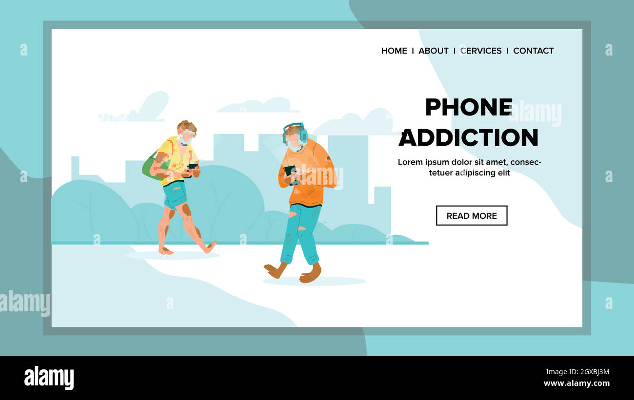 Phone Addiction And Degradation Problem Vector Illustration Stock ...