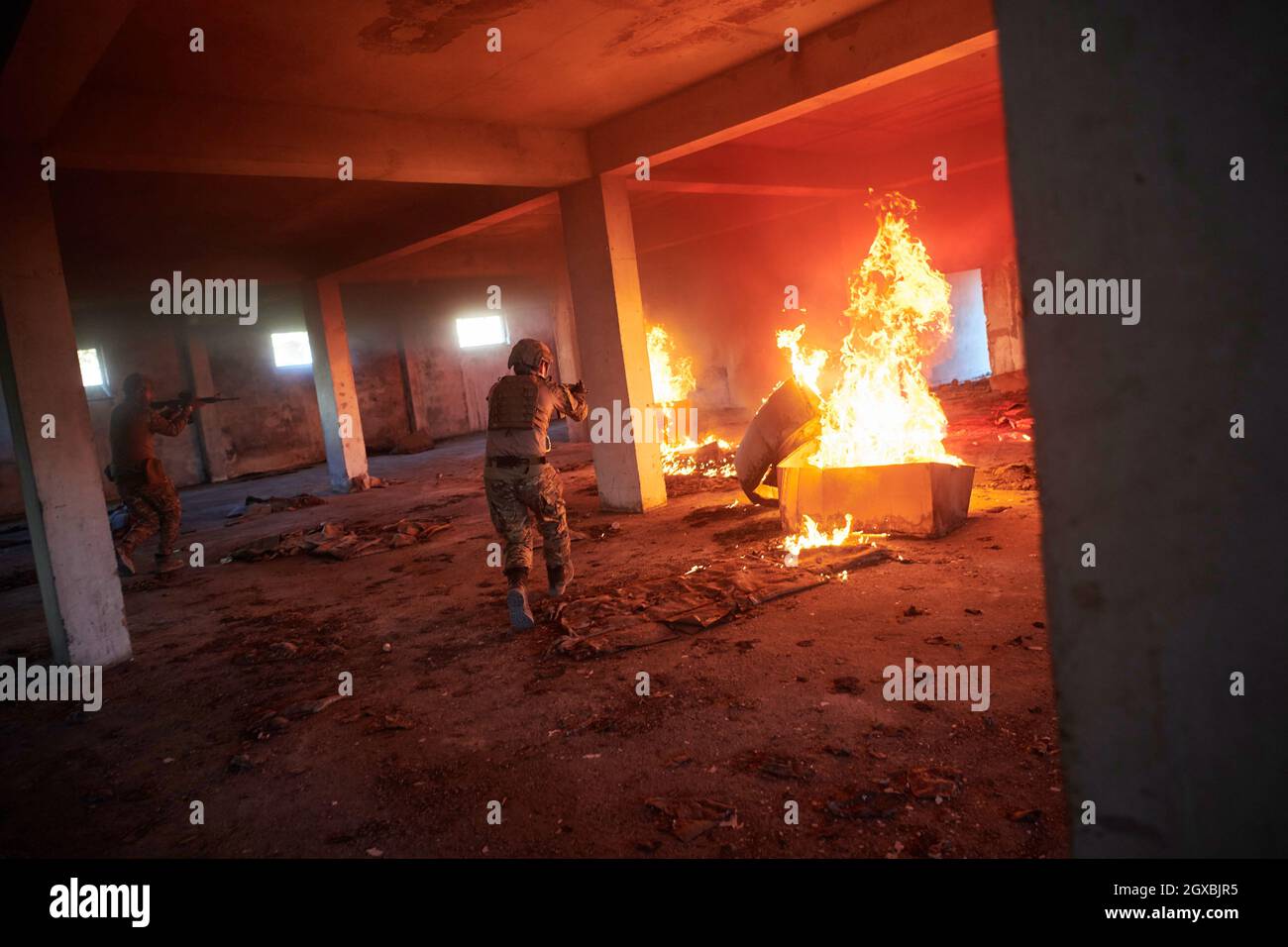 special forces soldiers team in urban environment making tactical ...