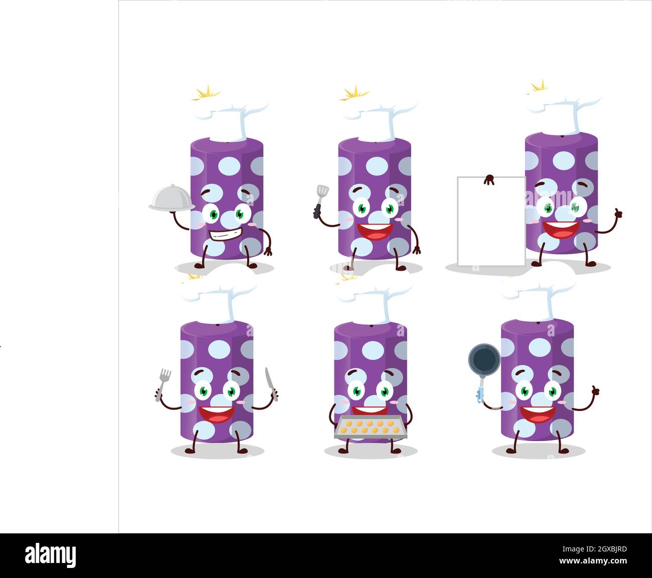 Cartoon character of purple firecracker with various chef emoticons ...