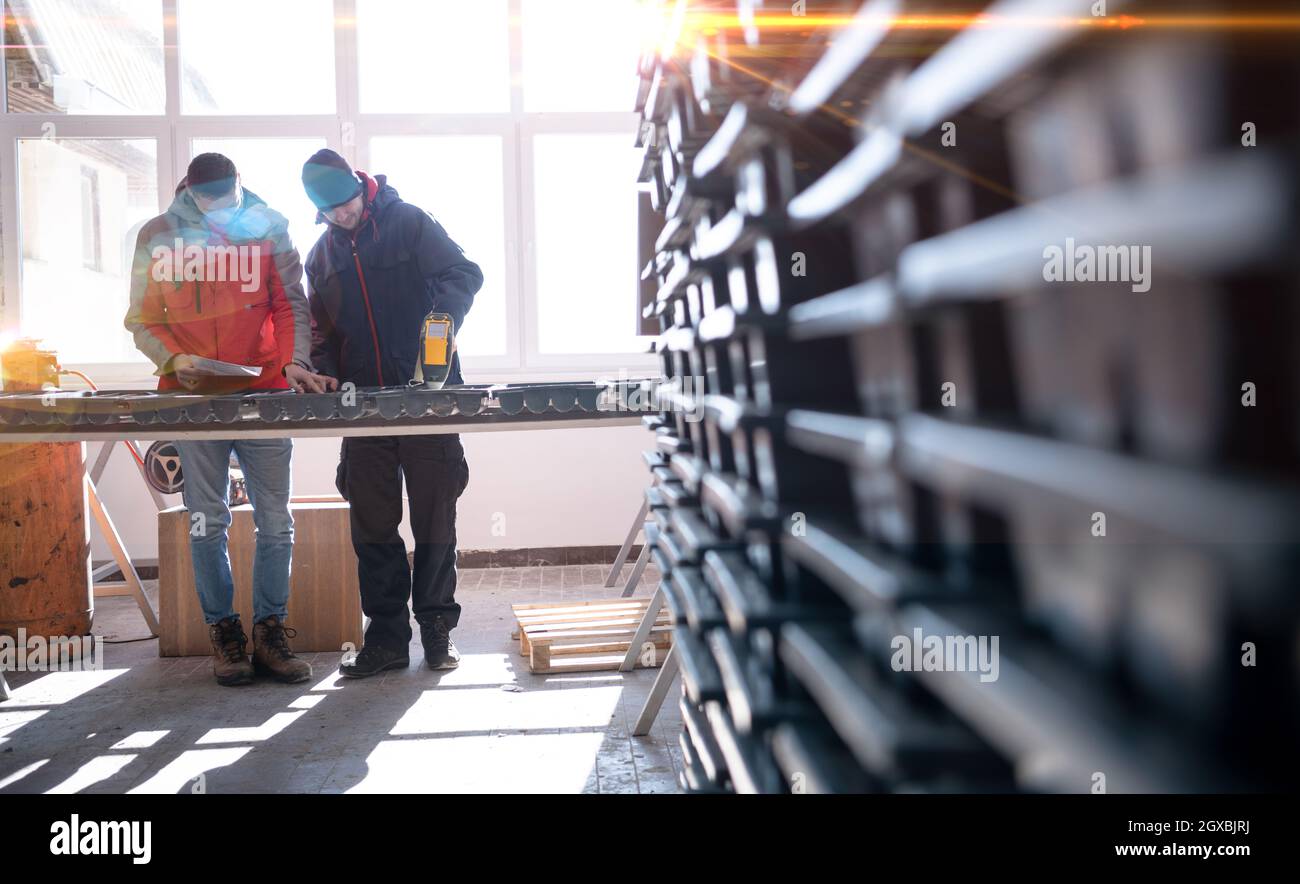 geological gold core samples with team of mining workers measuring ...