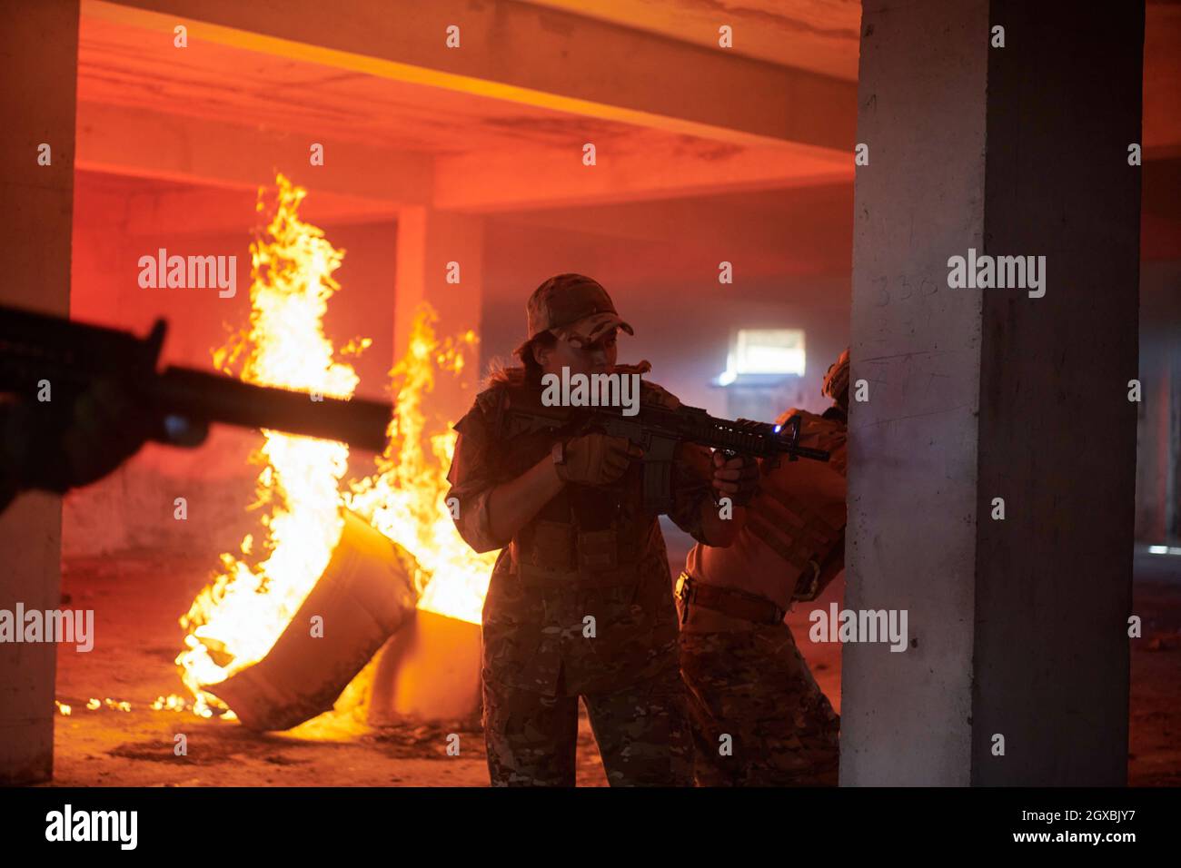 special forces soldiers team in urban environment making tactical ...