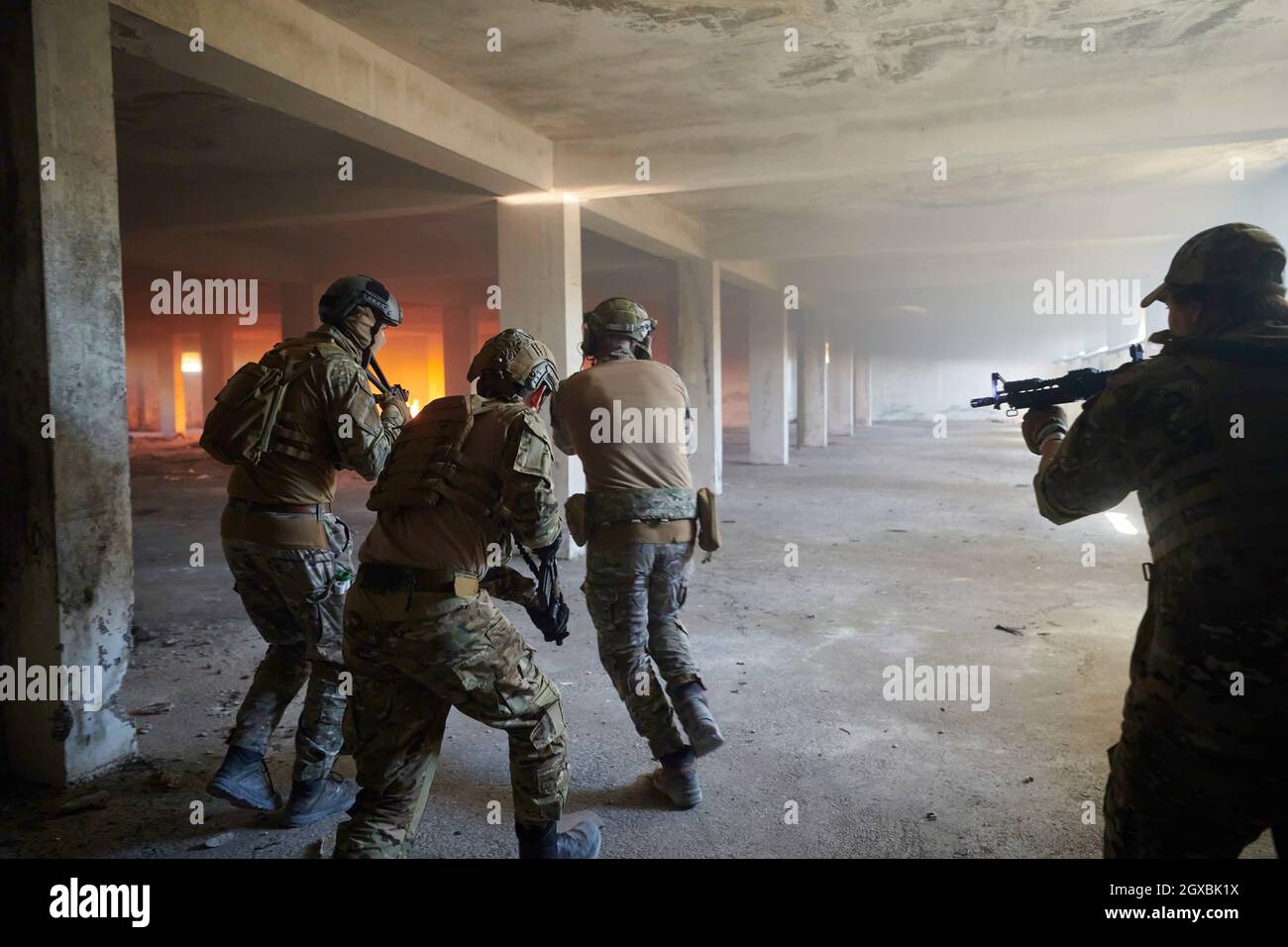 special forces soldiers team in urban environment making tactical ...
