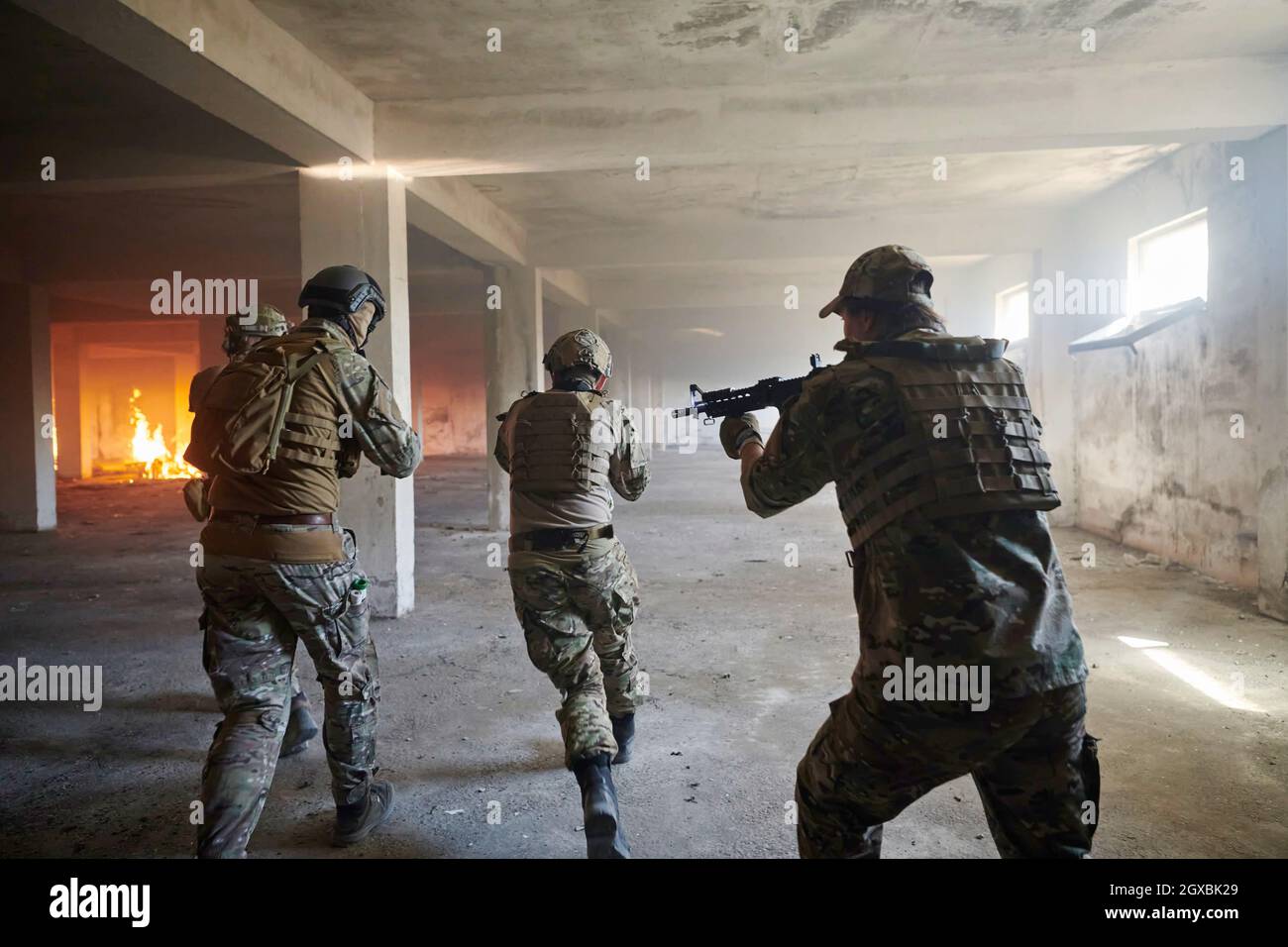 special forces soldiers team in urban environment making tactical ...