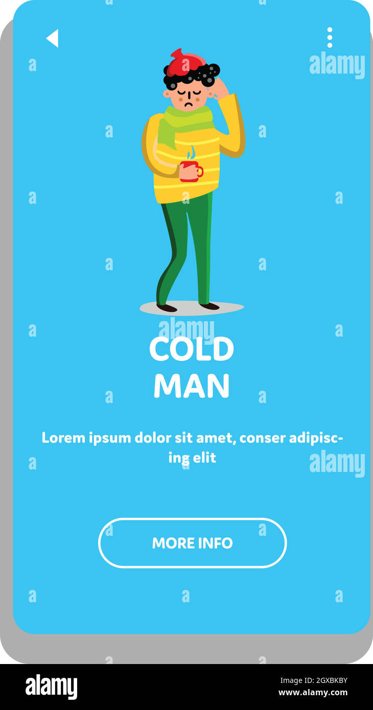 Cold Man With High Temperature And Headache Vector Stock Vector Image ...