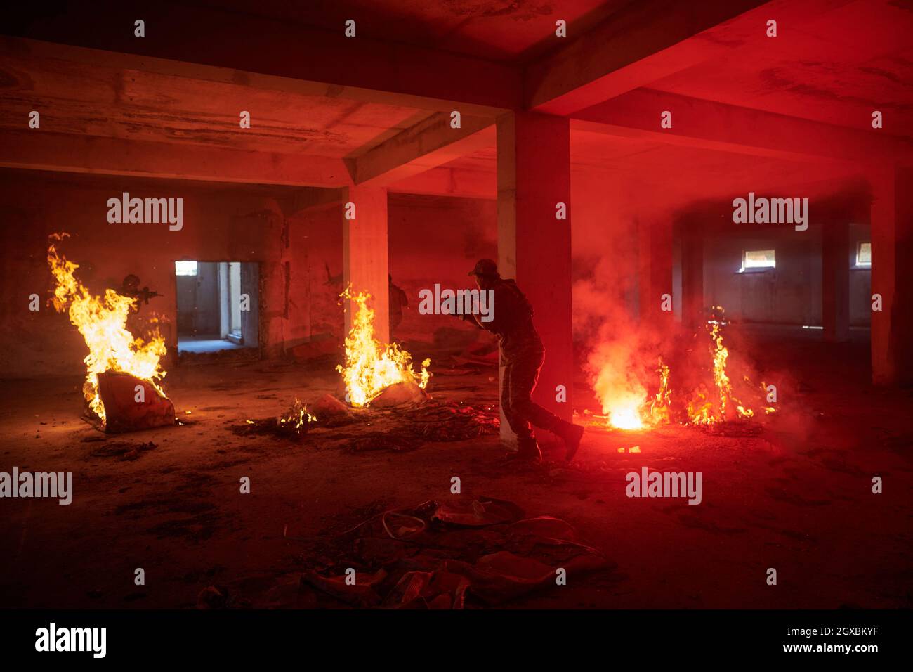 special forces soldiers team in urban environment making tactical ...