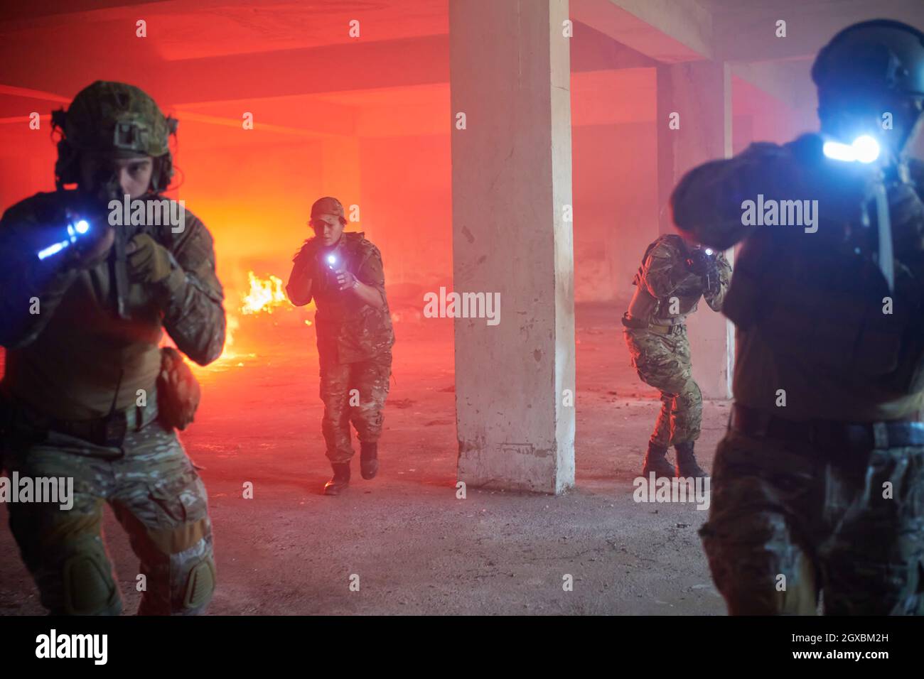 special forces soldiers team in urban environment making tactical ...