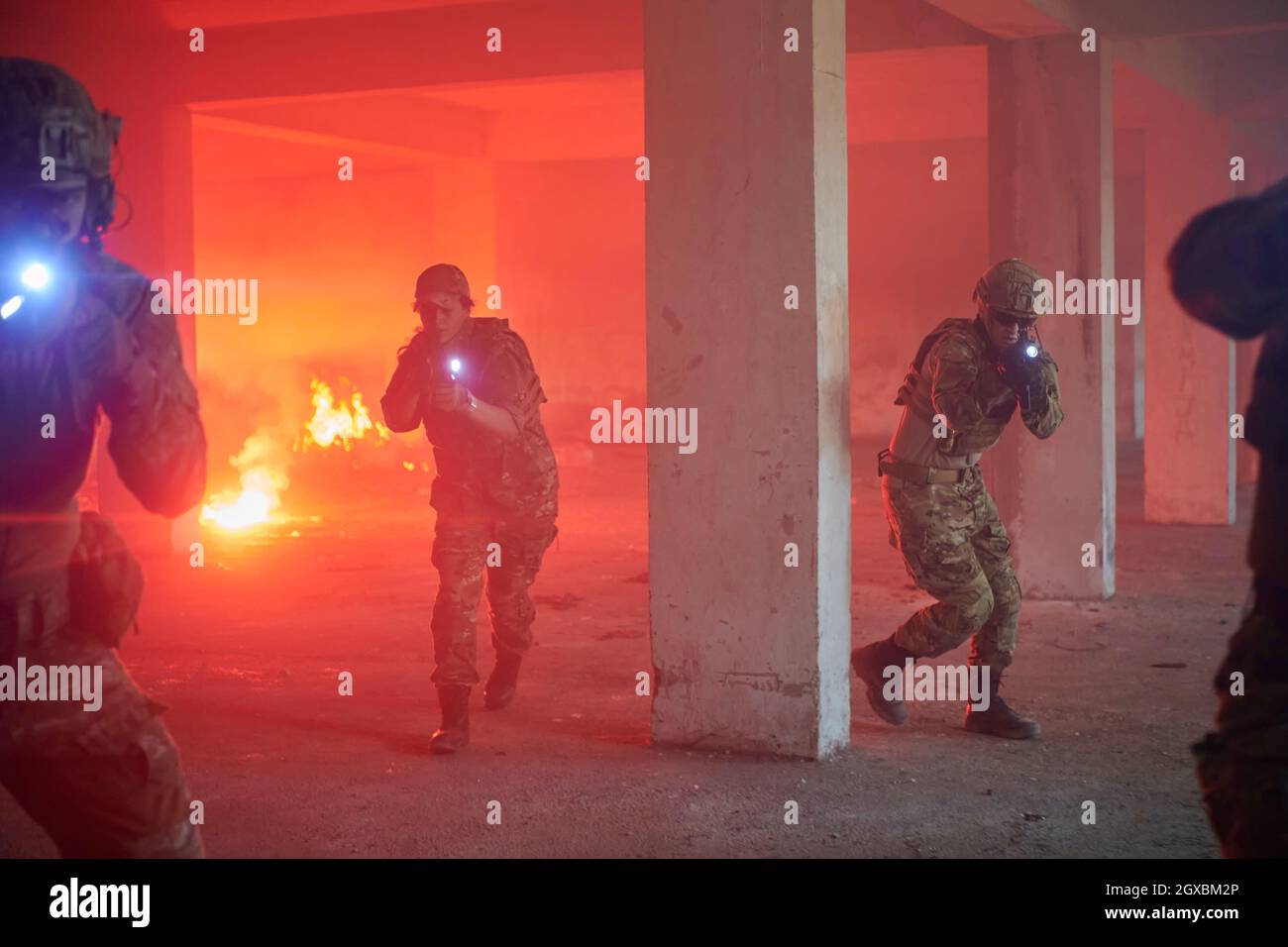 special forces soldiers team in urban environment making tactical ...