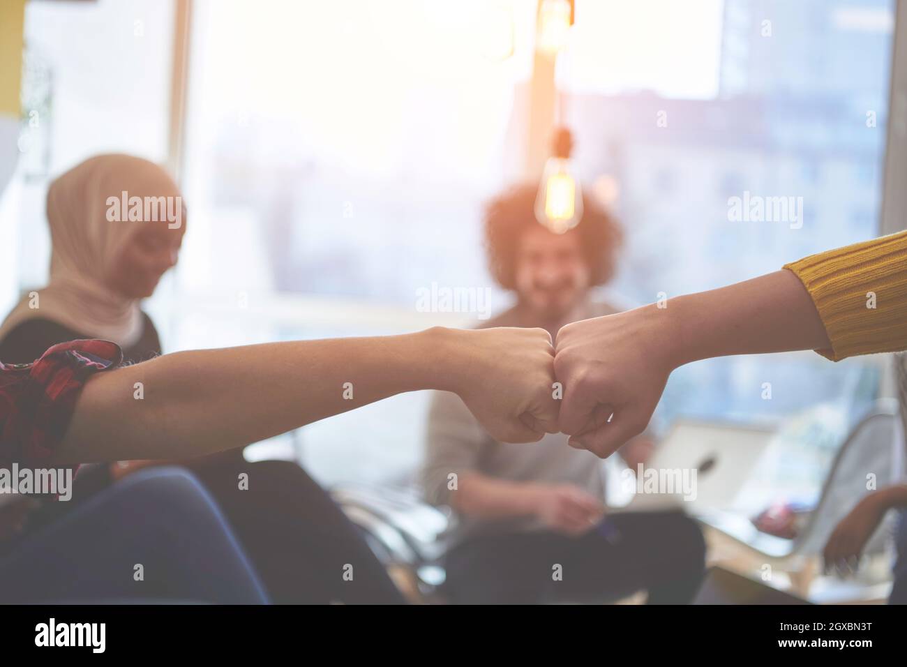 business people handshake during coronavirus pandemic social distance ...