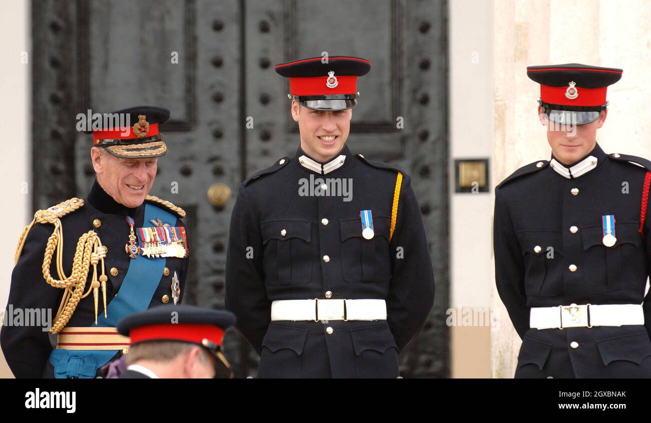 (L-R) Prince Philip, Duke of Edinburgh, Prince William and Prince Harry ...