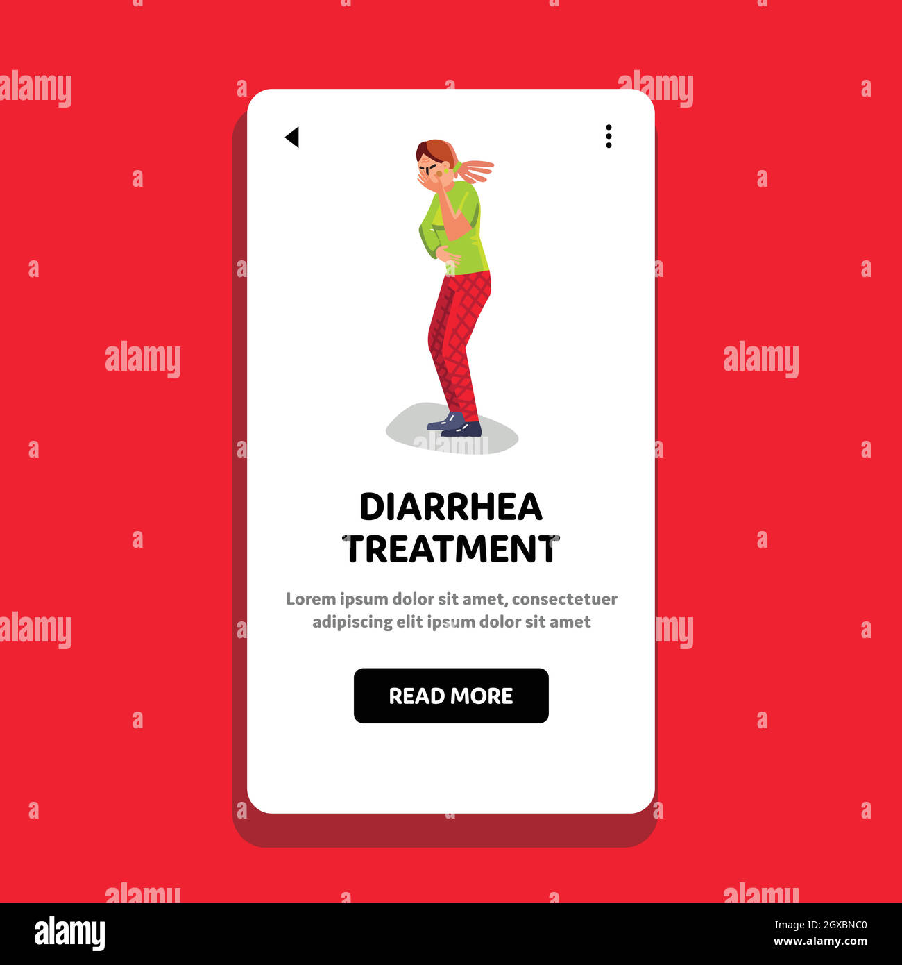 Diarrhea Treatment And Stomachache Girl Vector Illustration Stock ...