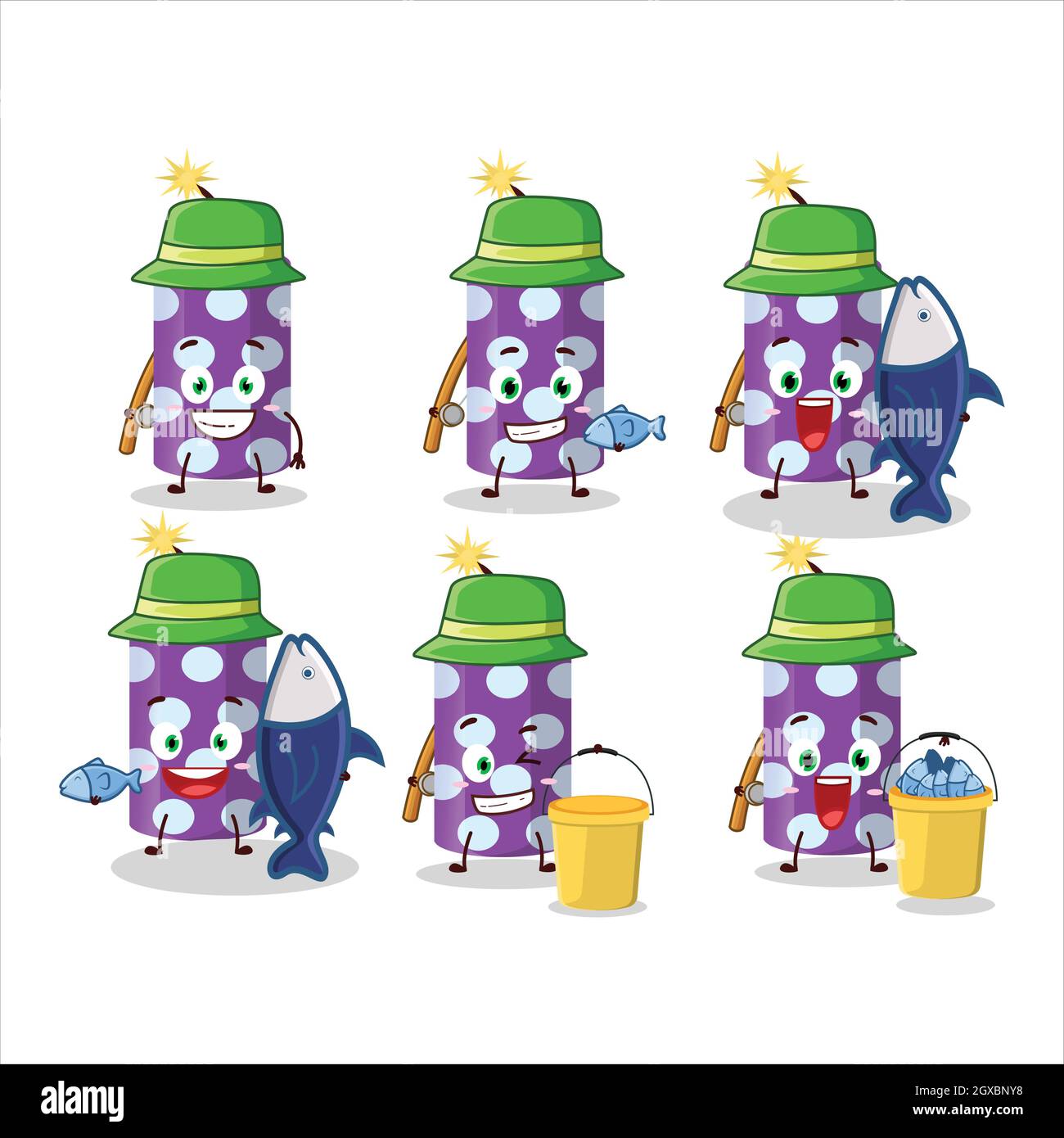 A fisherman purple firecracker cartoon picture catch a big fish. Vector ...