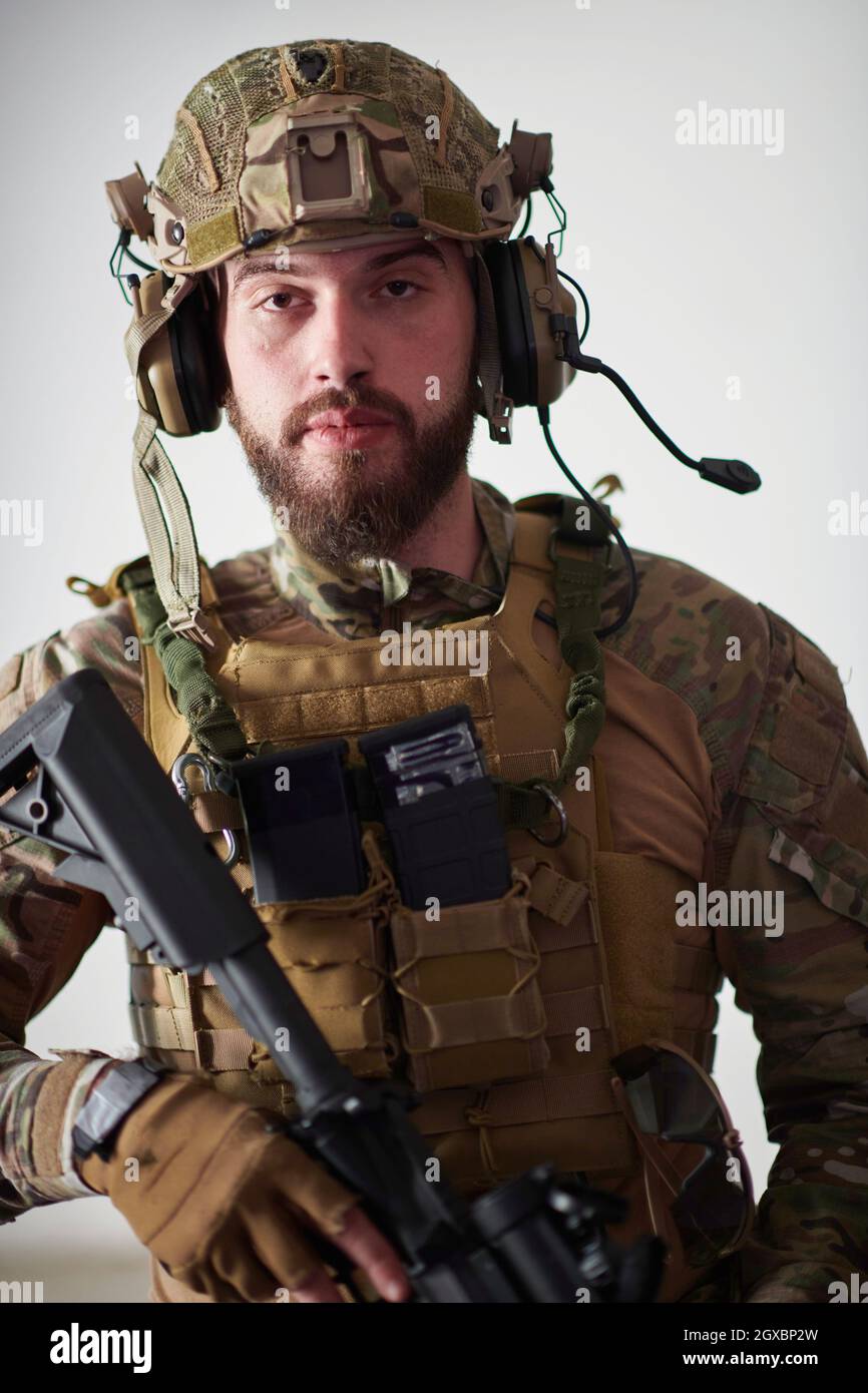 modern warfare soldier portrait as a hero in urban environment Stock ...
