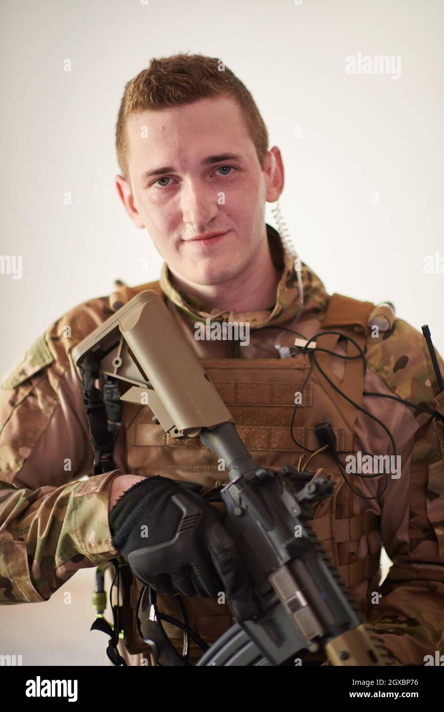 modern warfare soldier portrait as a hero in urban environment Stock ...