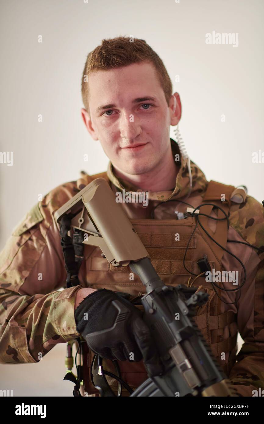 modern warfare soldier portrait as a hero in urban environment Stock ...