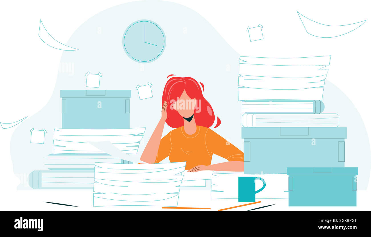 Woman Employee Clutter Office Workplace Vector Illustration Stock ...