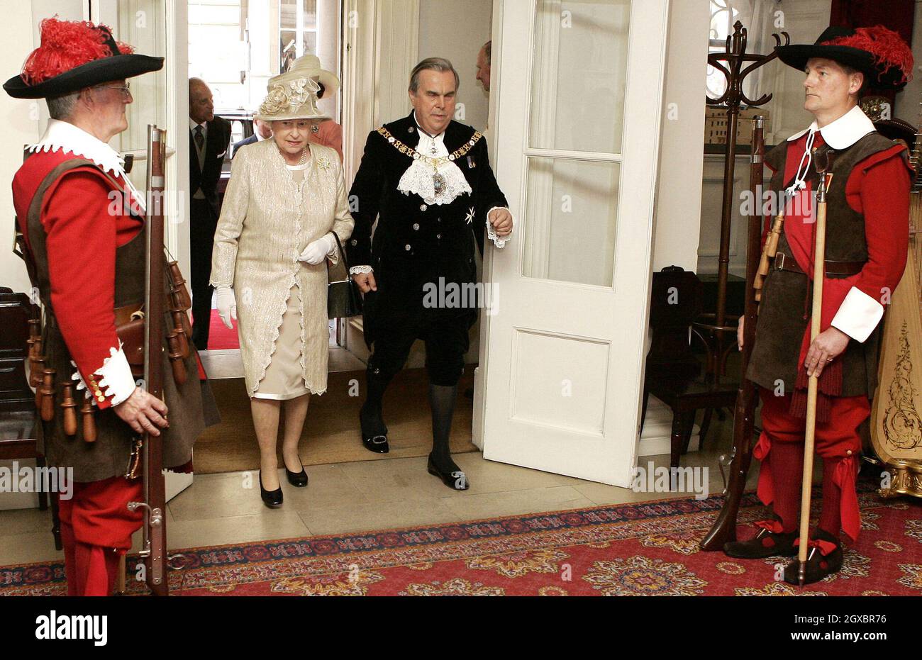 Queen Elizabeth ll arrives with the Lord Mayor of London, David Brewer ...
