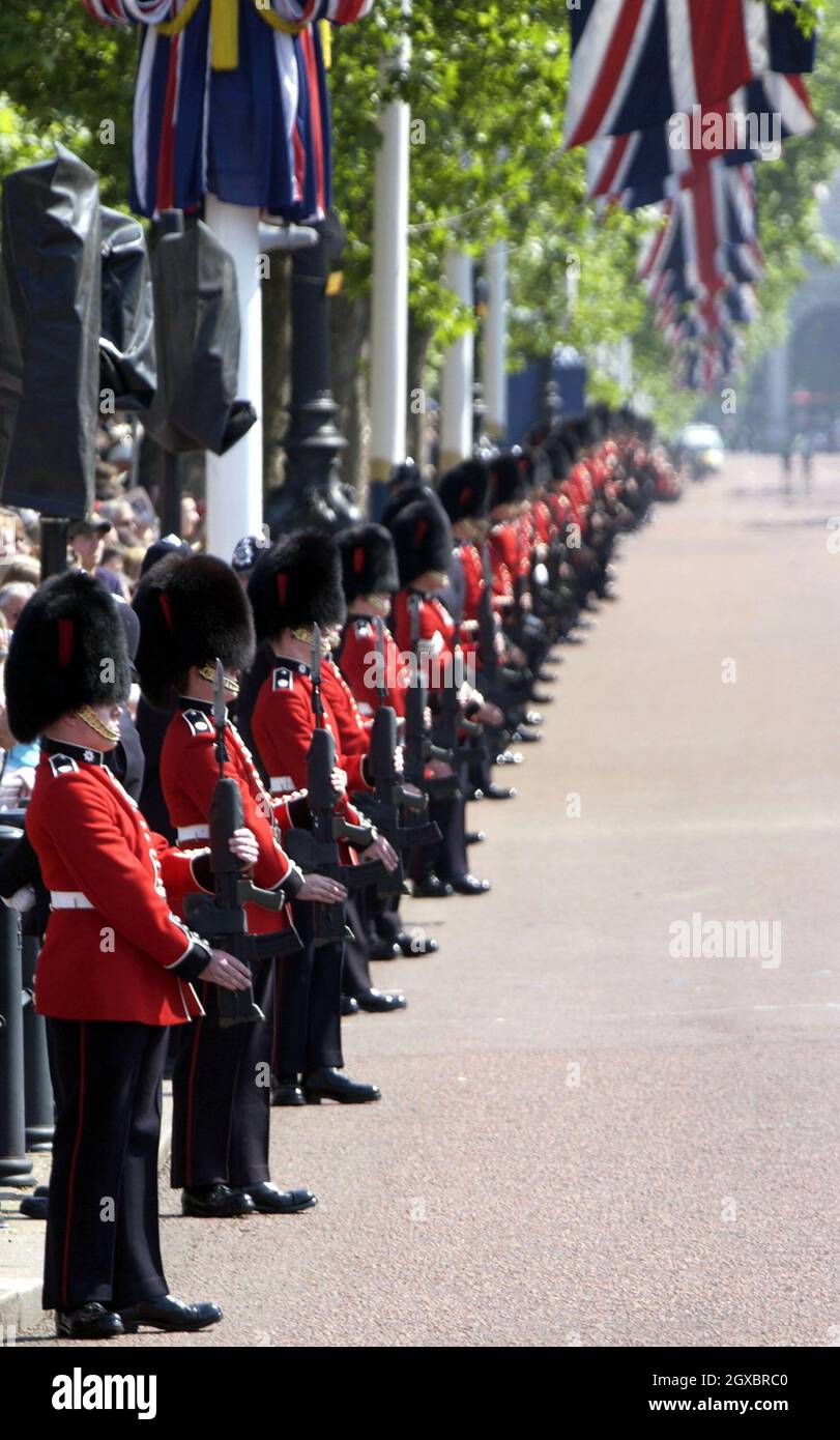 Troops line the Mall during The Queen's Birthday Parade and Trooping ...