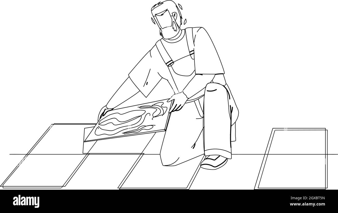 Tiler Man Installing Ceramic Floor Tiles Vector Stock Vector Image ...